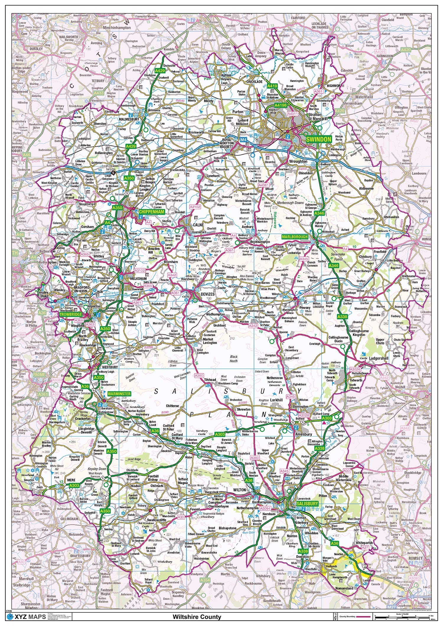 Wiltshire County Map-Plastic Coated : Amazon.co.uk: Stationery & Office ...