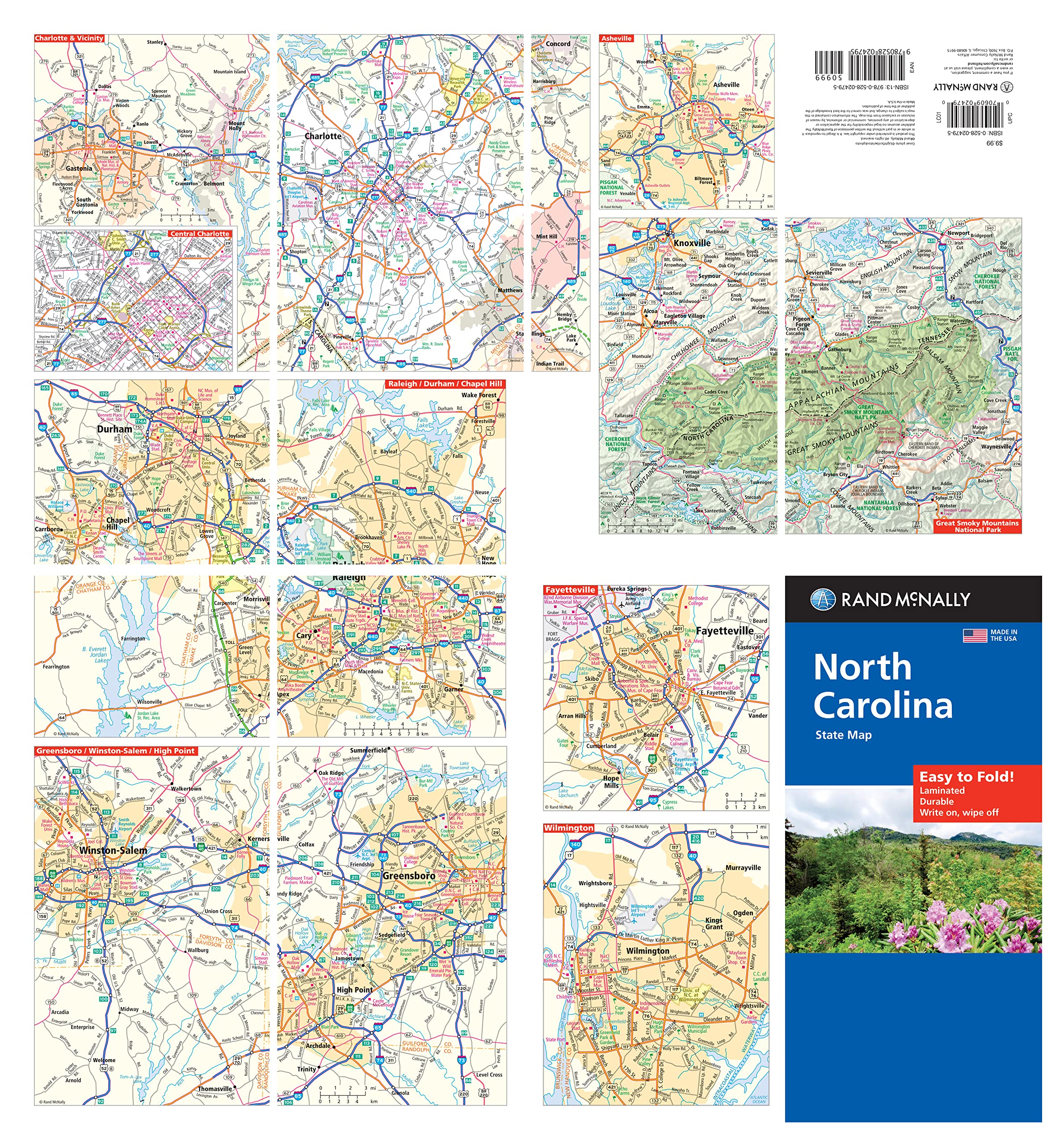 Snapklik.com : Easy To Fold: North Carolina State Laminated Map