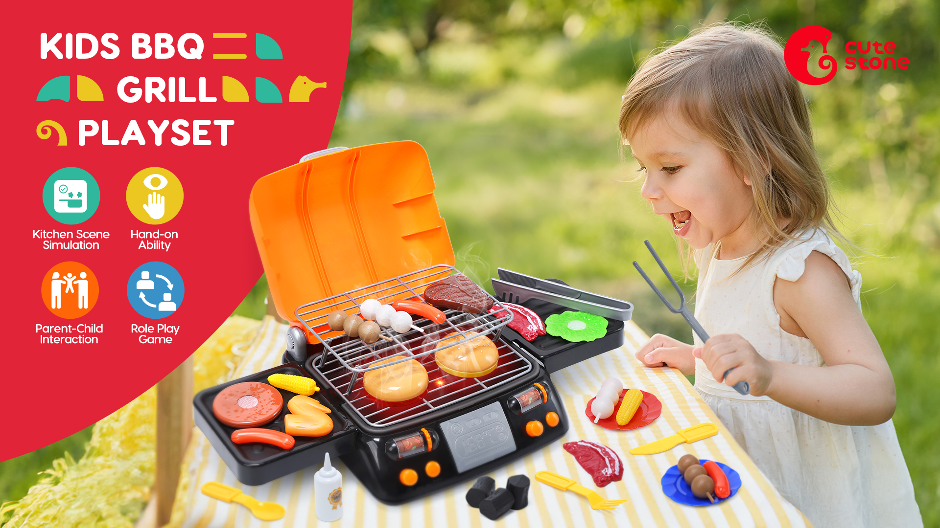 Watch CUTE STONE Kids bbq grill toy set on Amazon Live