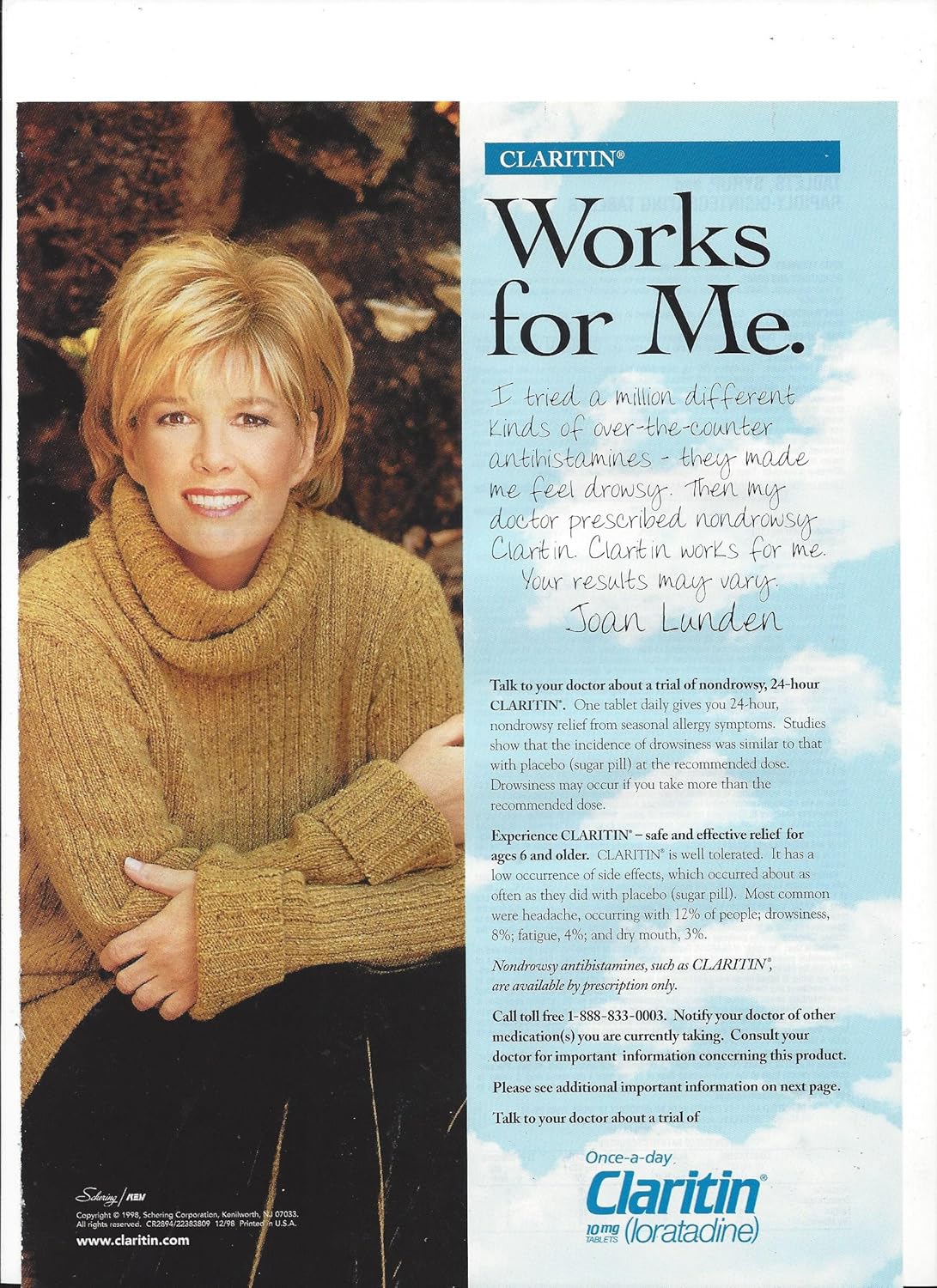 Amazon.com: -Magazine PRINT AD-With Joan Lunden For 1999 Claritin-PRINT ...
