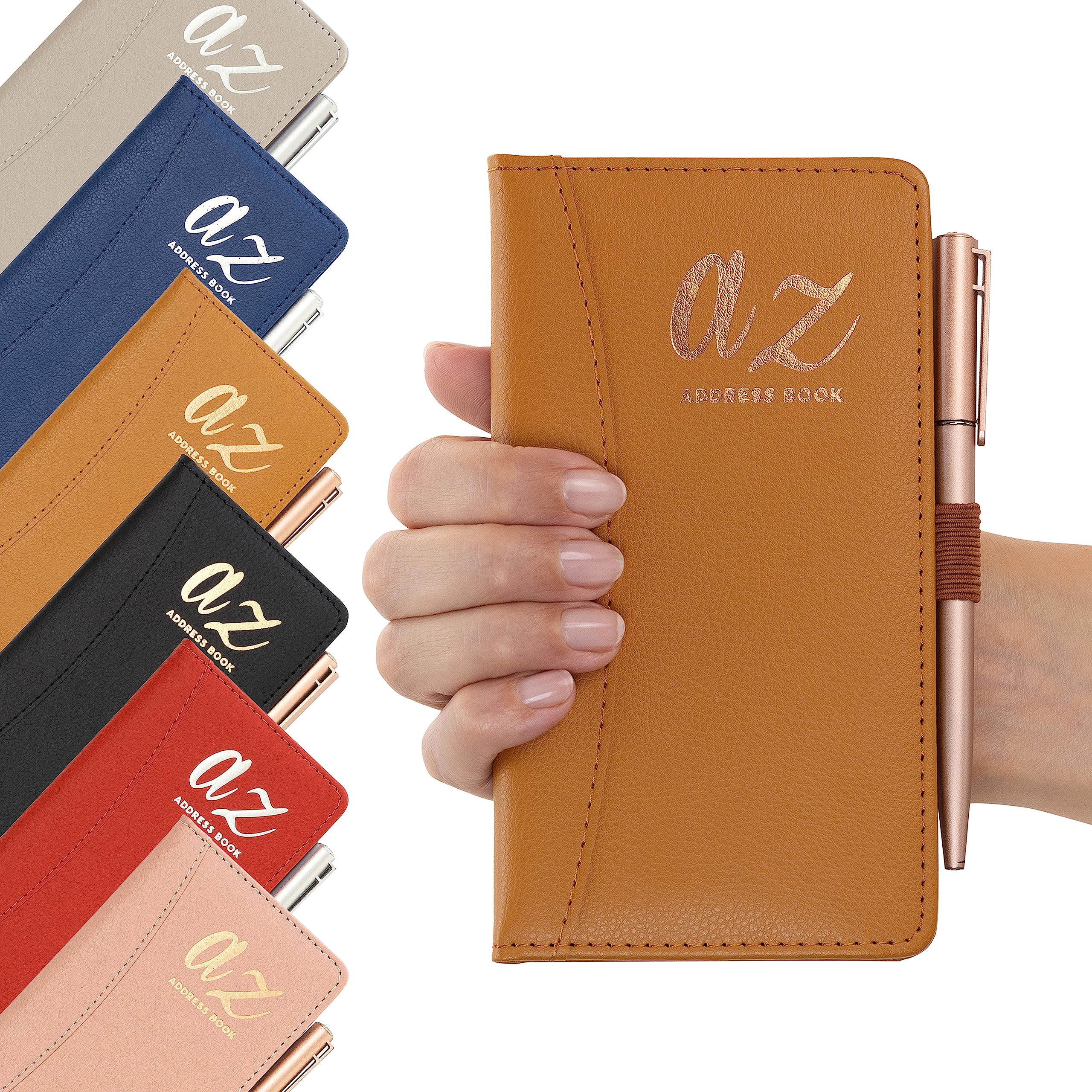 Address Book A-Z Tan Index Hard Back Cover Slim Address & Pen Telephone ...