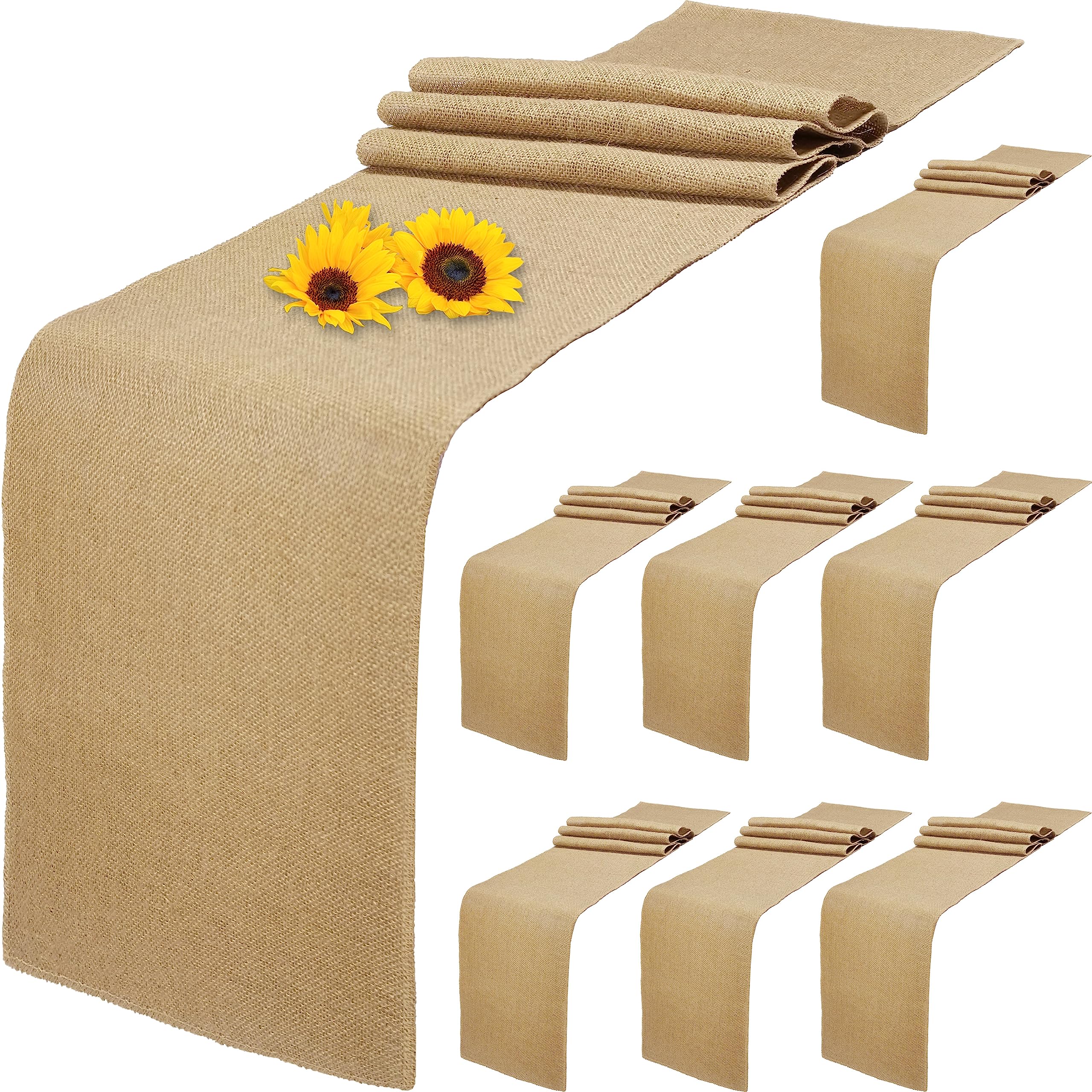 8 Pack Natural Burlap Table Runners,12 x 72 Inch Rustic Jute Table ...
