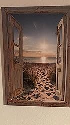 Amazon.de: Bild auf Leinwand mit Fenster-Motiv Fensterblick Dünenweg | 120 x 80 cm, Farbig, quer ...