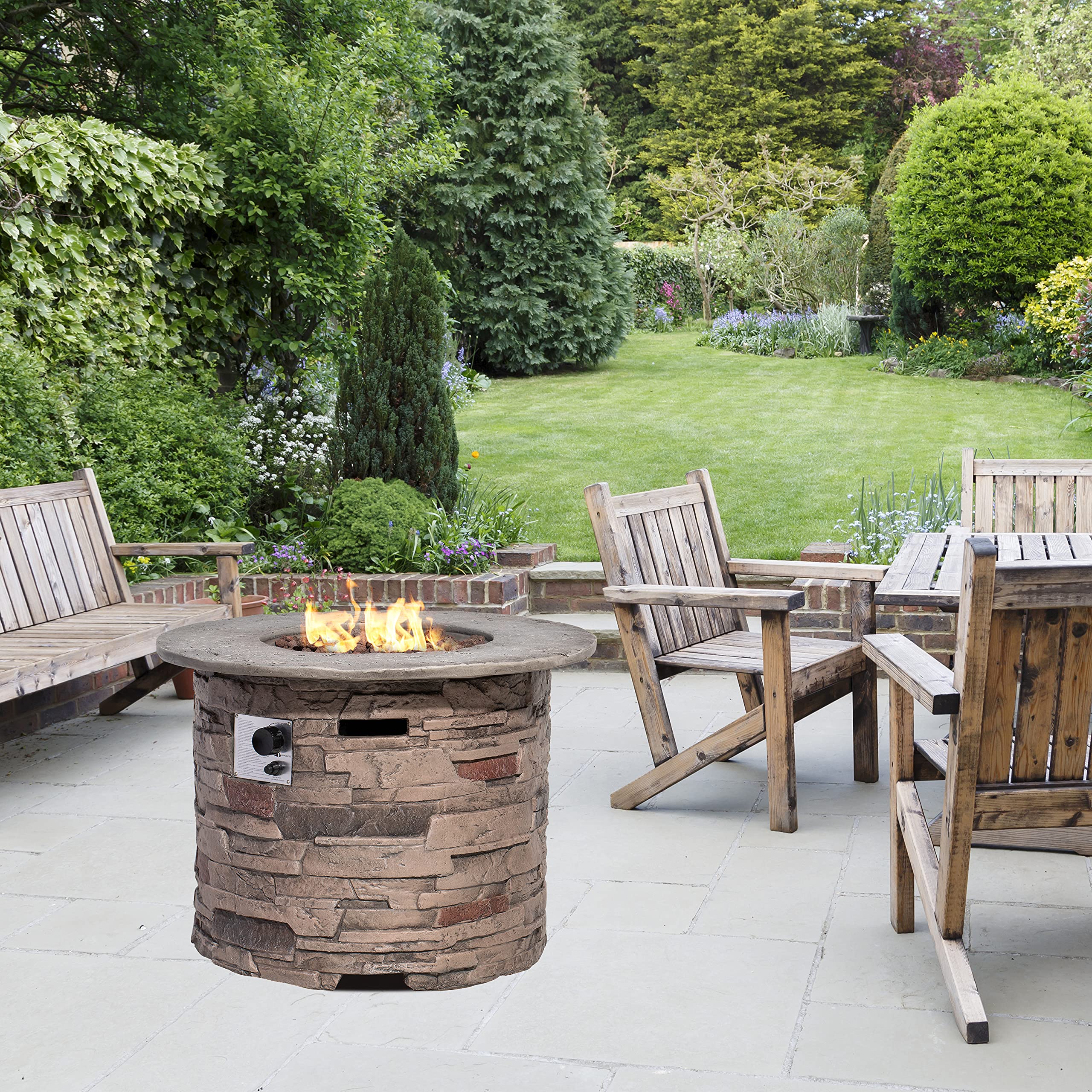 HOMPUS Patio Propane Fire Pit Table, 32-inch 40,000 BTU Round Imitation ...