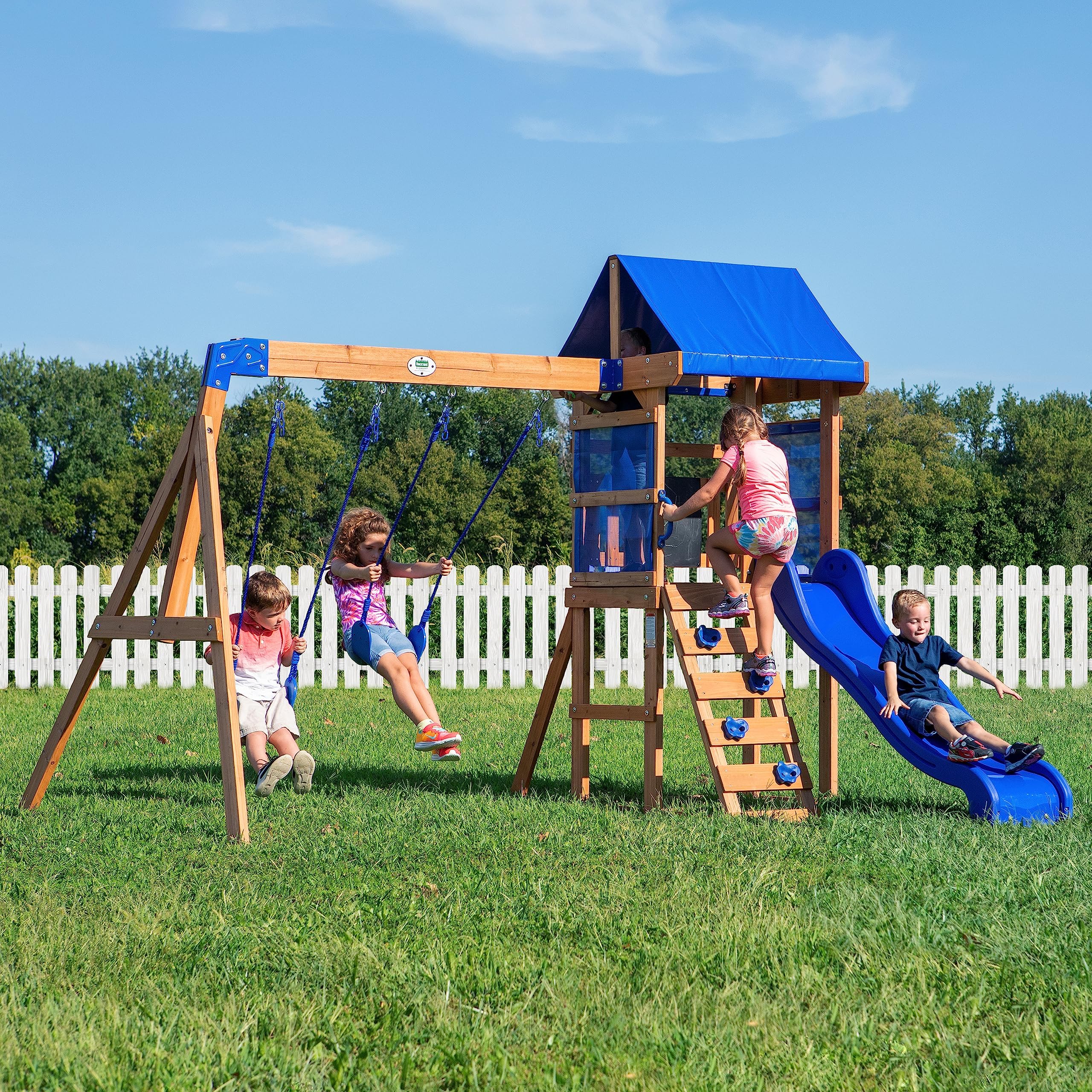 Backyard Discovery Aurora Swing Set, Covered Upper Deck with Vibrant ...