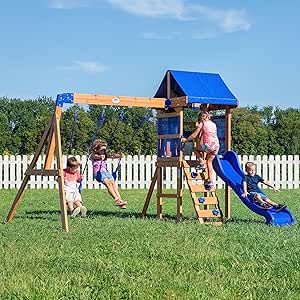Backyard Discovery Aurora Cedar Wood Swing Set with Clubhouse