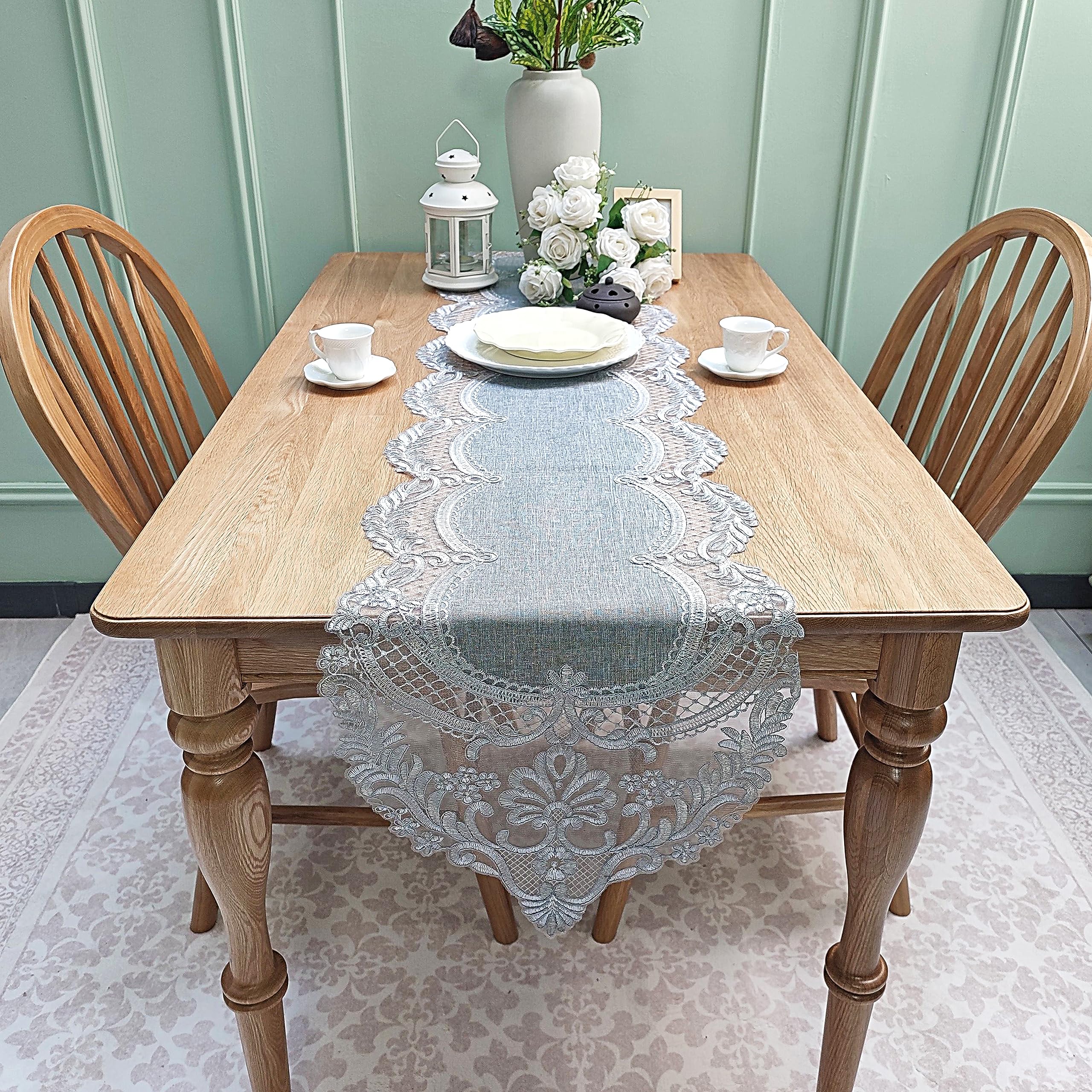 Amazon.com: FRAGRANCOSY Elegant Vintage Lace Table Runner 120 inches ...