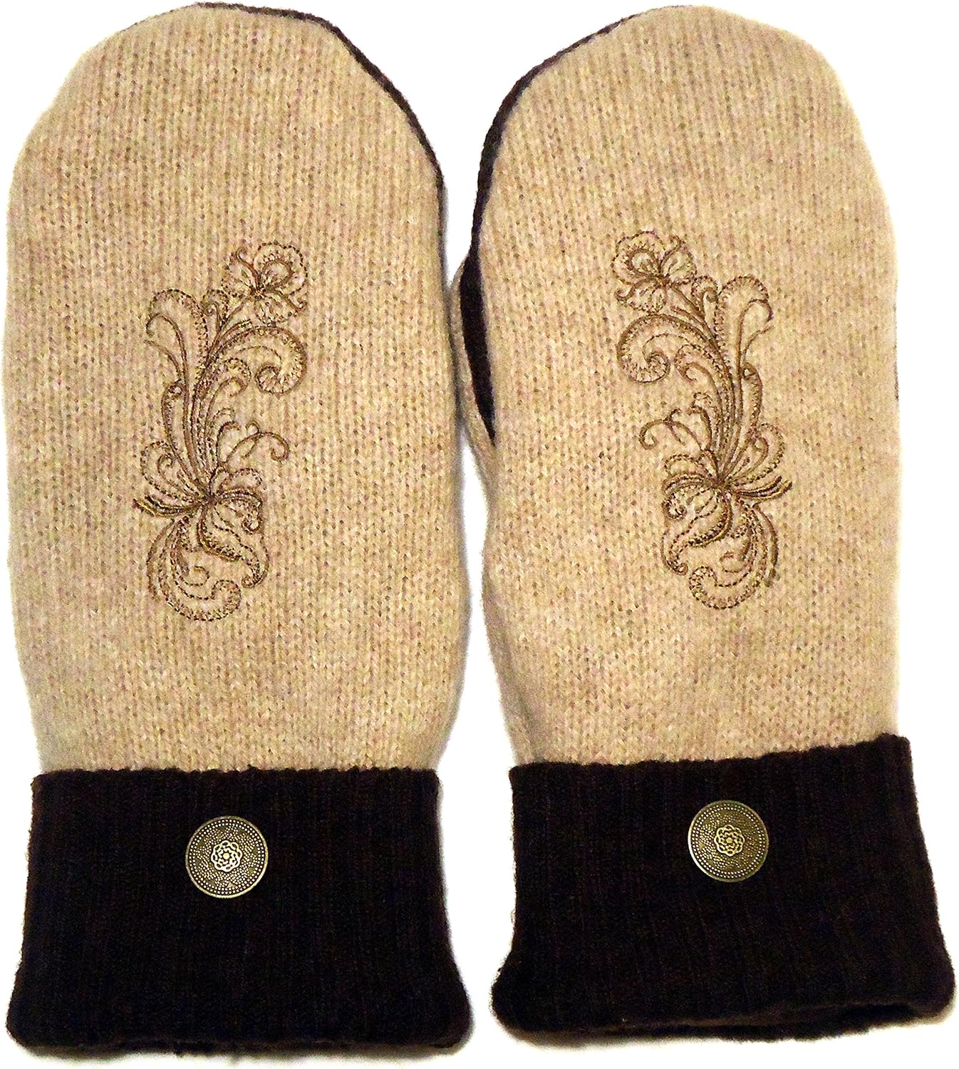 Integrity Designs Sweater Mittens, 100% Wool, Camel and Dark Brown with ...