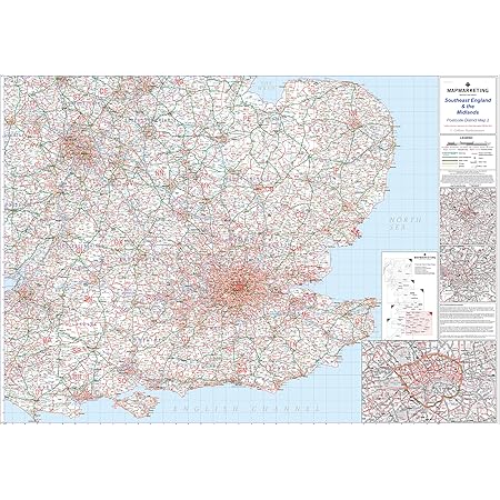 Large Southeast England & Midlands Postcode Wall Map - Covering ...