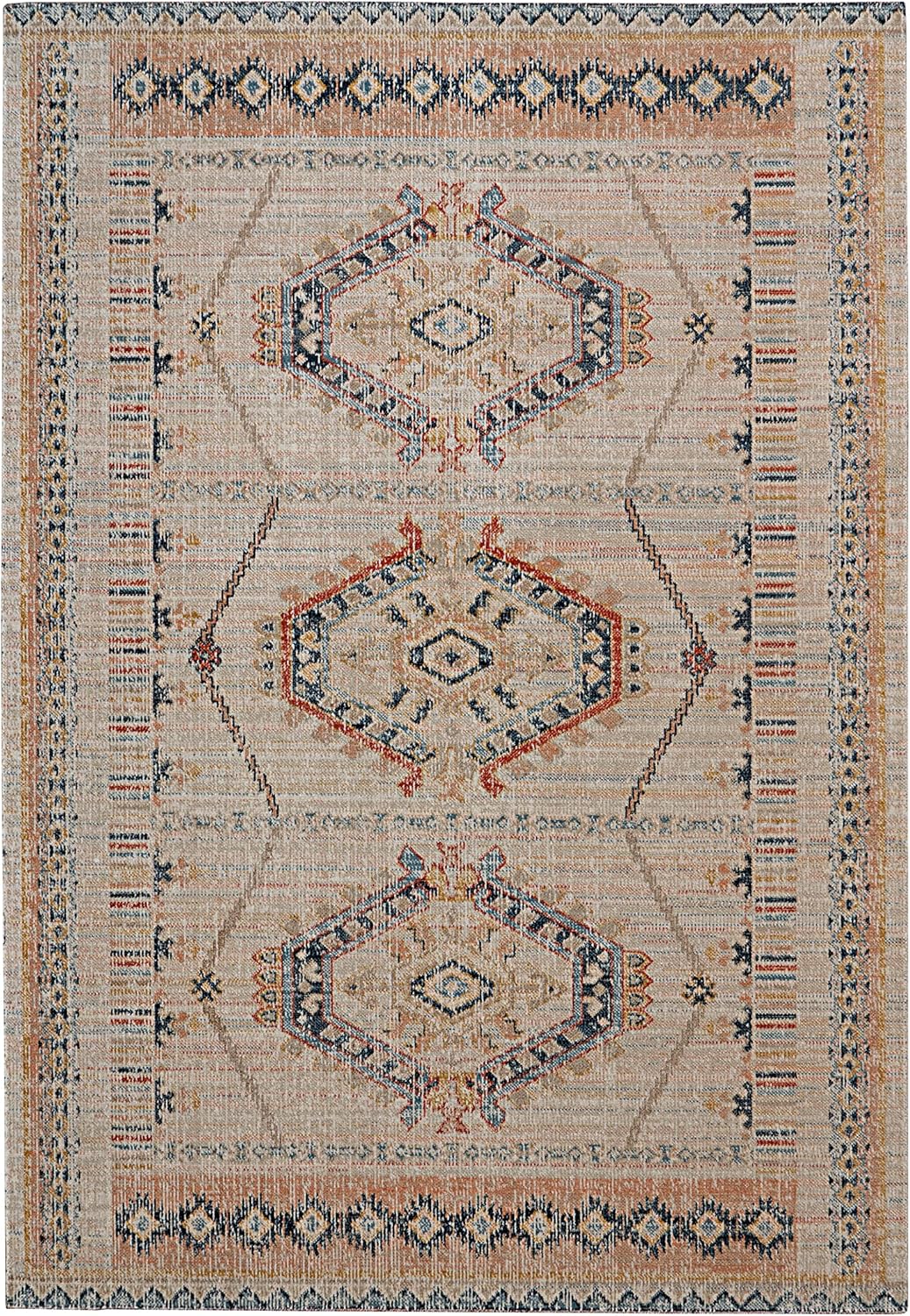 Amazon.com: Linon Plateau Noni Ivory & Terracotta Low Pile Machine Made ...