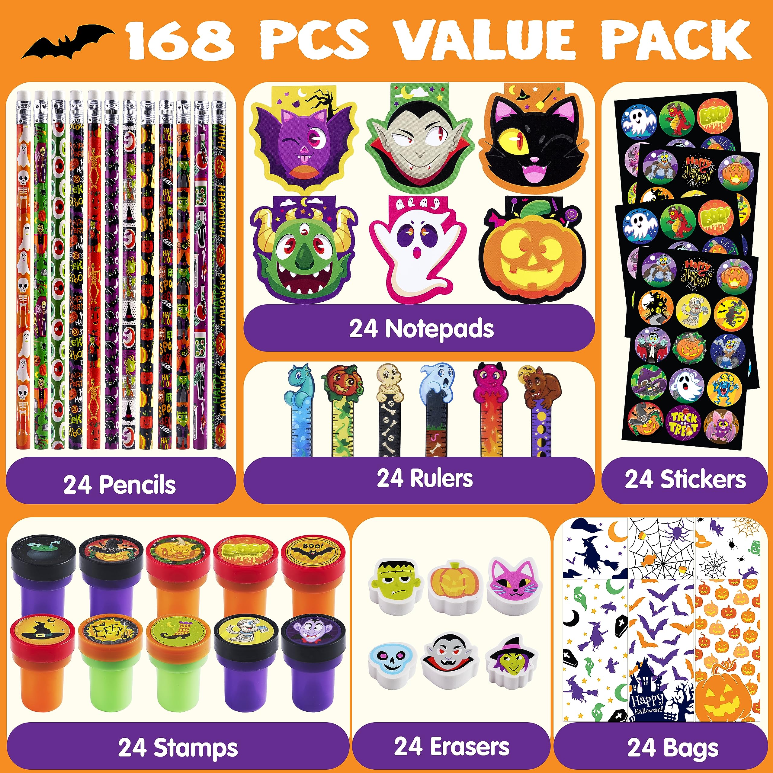Halloween Treats JOYIN 96-Piece Halloween Pencil & Eraser Set - 48 ...
