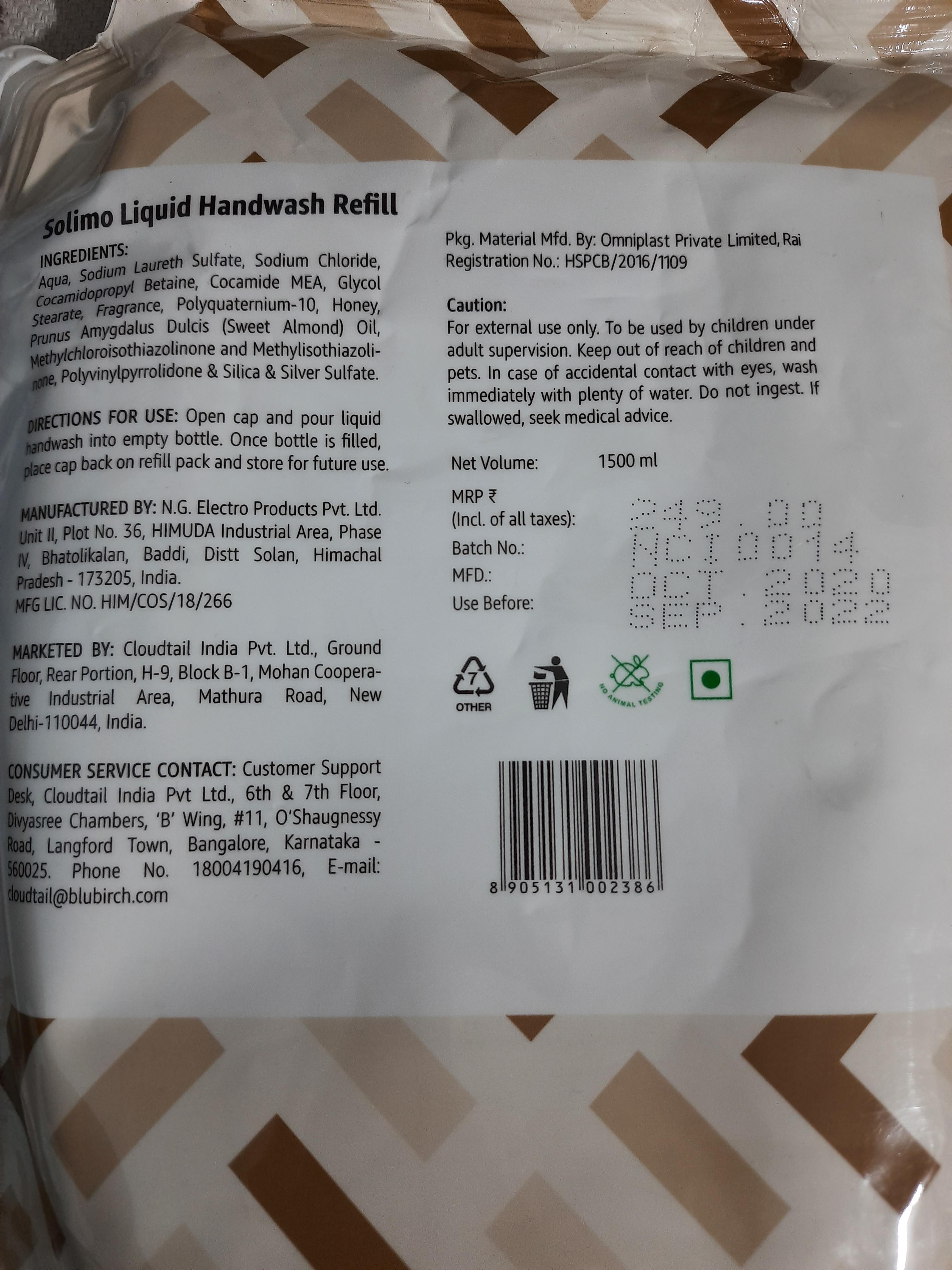 Buy Amazon Brand - Solimo Handwash Liquid Refill, Lavender - 1500 ml ...