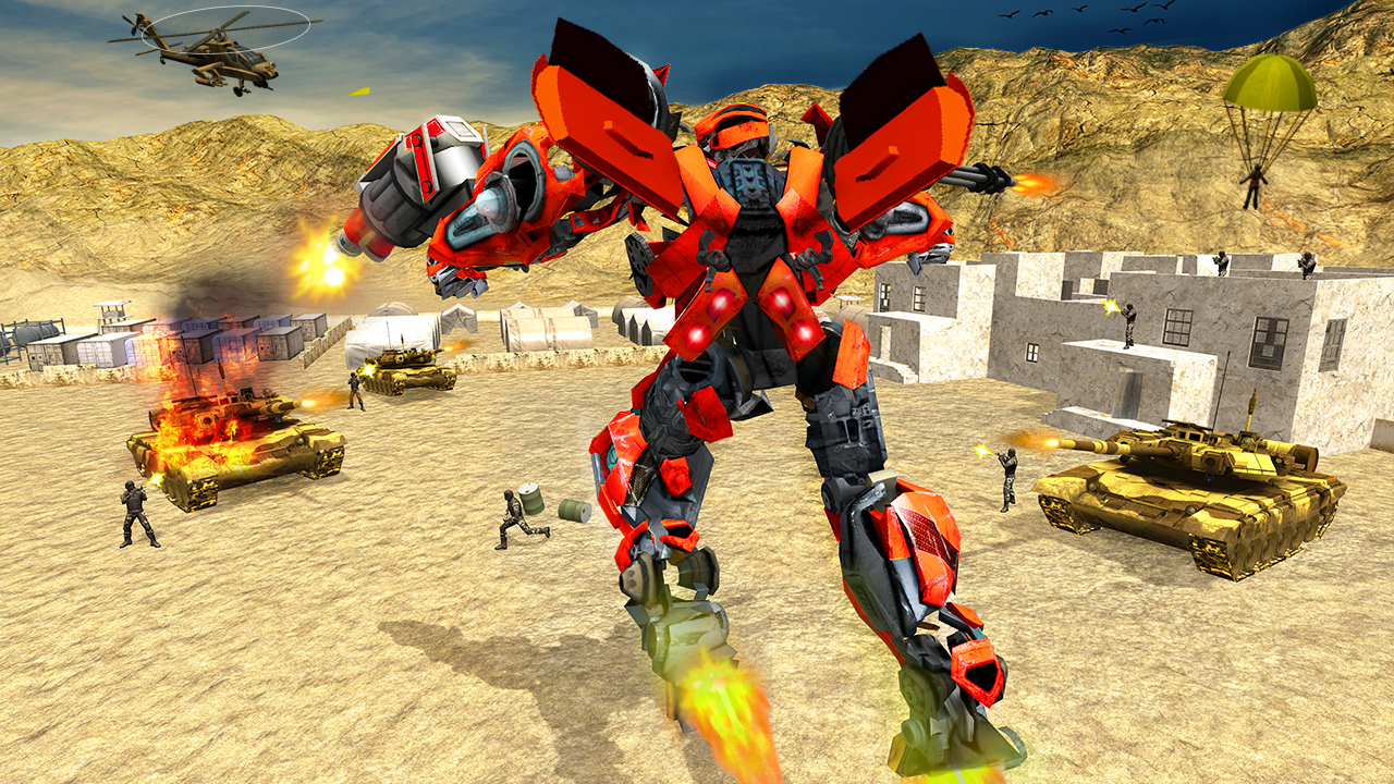 Army Train Robot Transformation War Attack; Robot Fighting War Zone ...