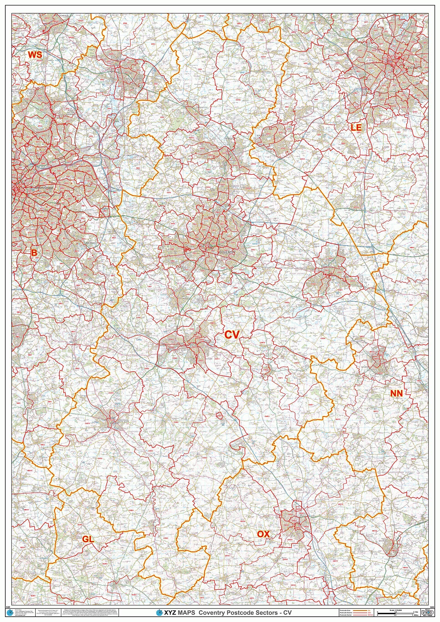 Coventry - CV - Postcode Wall Map - Paper : Amazon.co.uk: Stationery ...