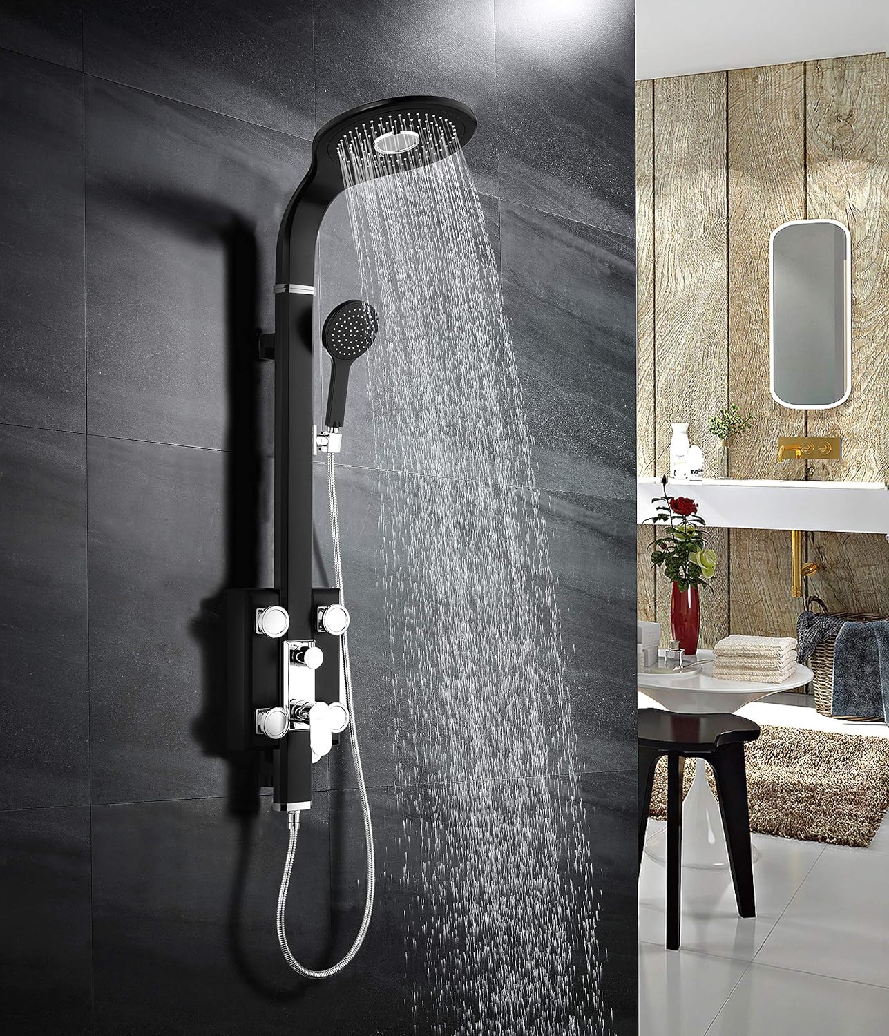 49'' Shower System with Rainfall Overhead and Showerhead Multi ...