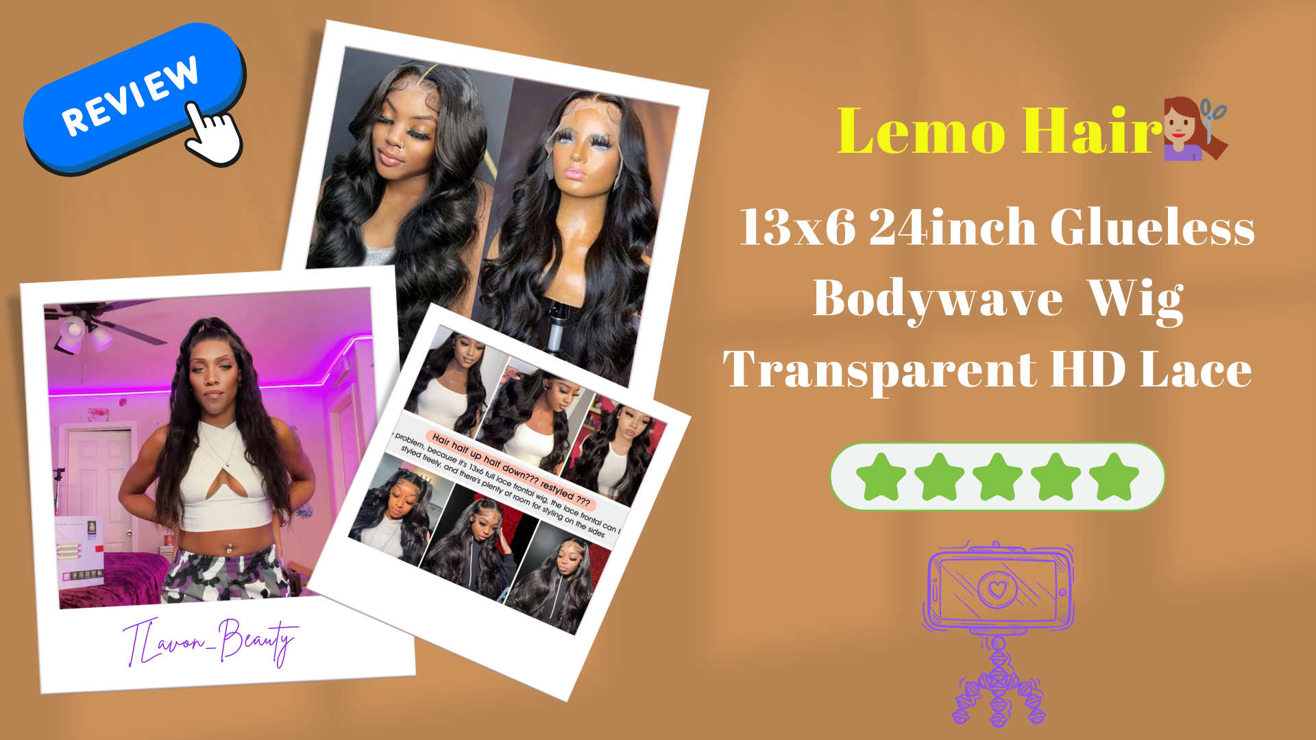Watch 24＇ 13x6 Lace Front Body Wave Lemo Beauty on Amazon Live