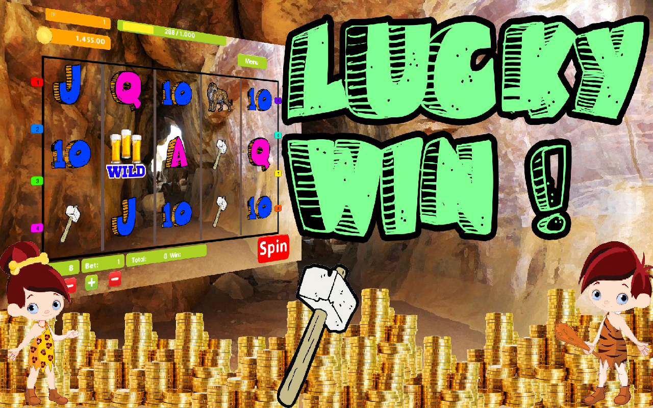 Cavegirl and Caveman Stone Age Hunter Lucky Jackpot Casino Slot Machine ...