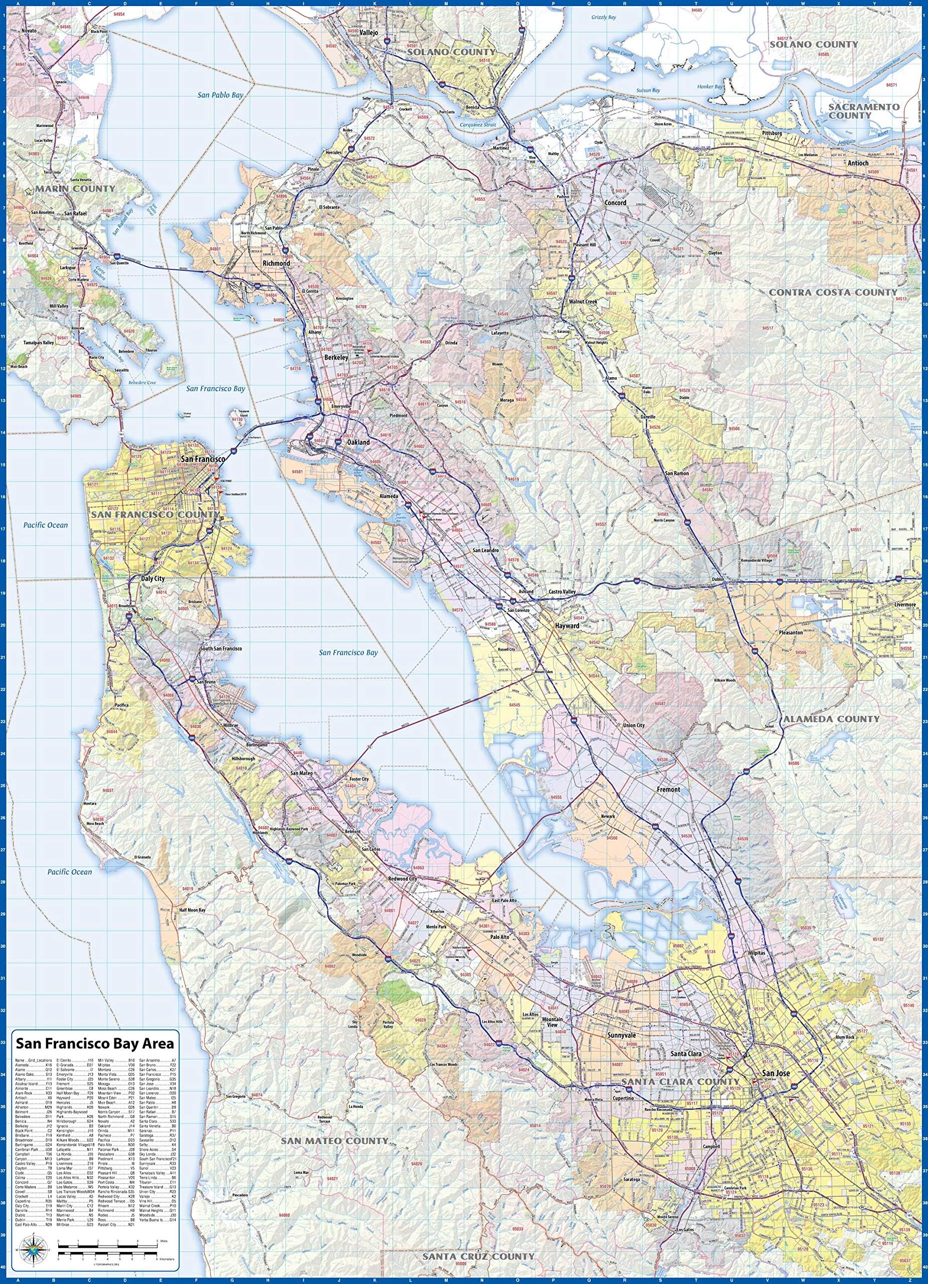 Amazon.com: San Francisco Bay Area Laminated Wall Map: Posters & Prints
