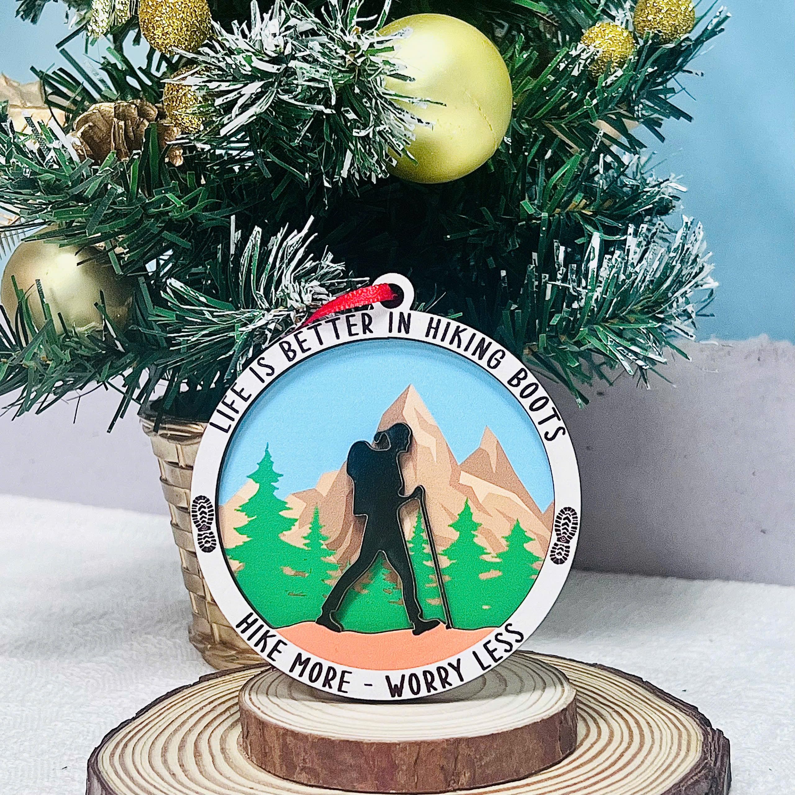 Amazon.com: Mountain Hiking Christmas Ornament, Woman Hiker Ornament ...
