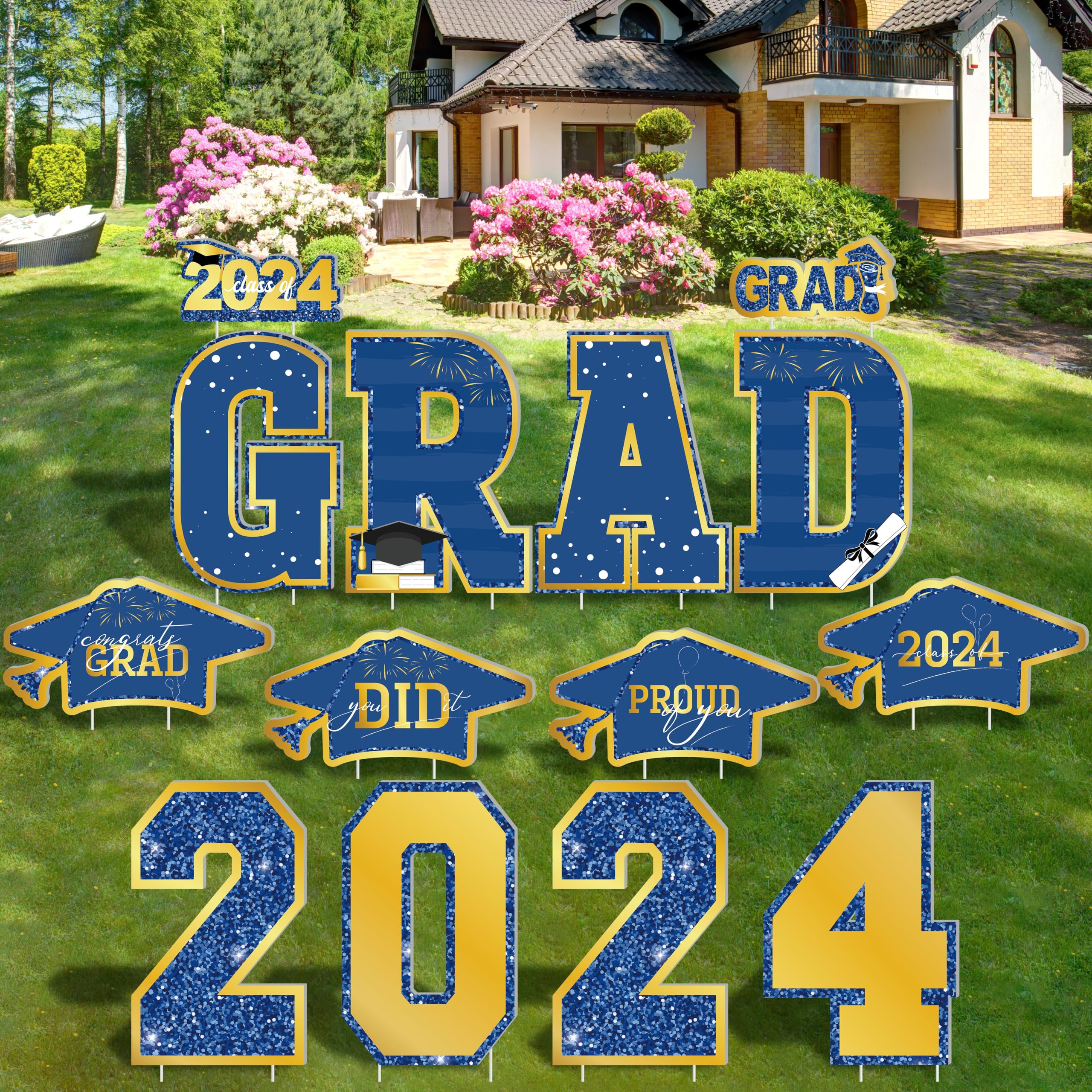 Snapklik.com : Graduation Yard Signs, 14 PCS Blue Gold Congrats Grad ...