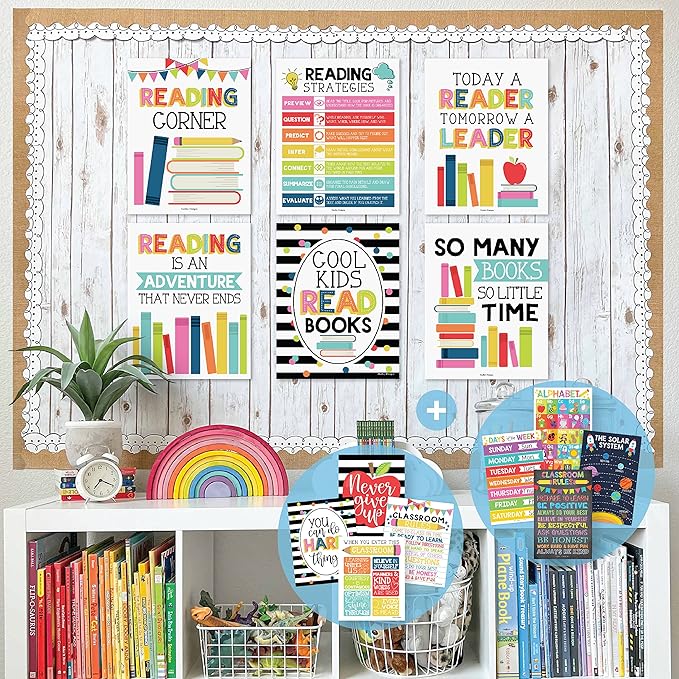 Amazon.com: 6 Colorful Reading Posters For Classroom Library ...