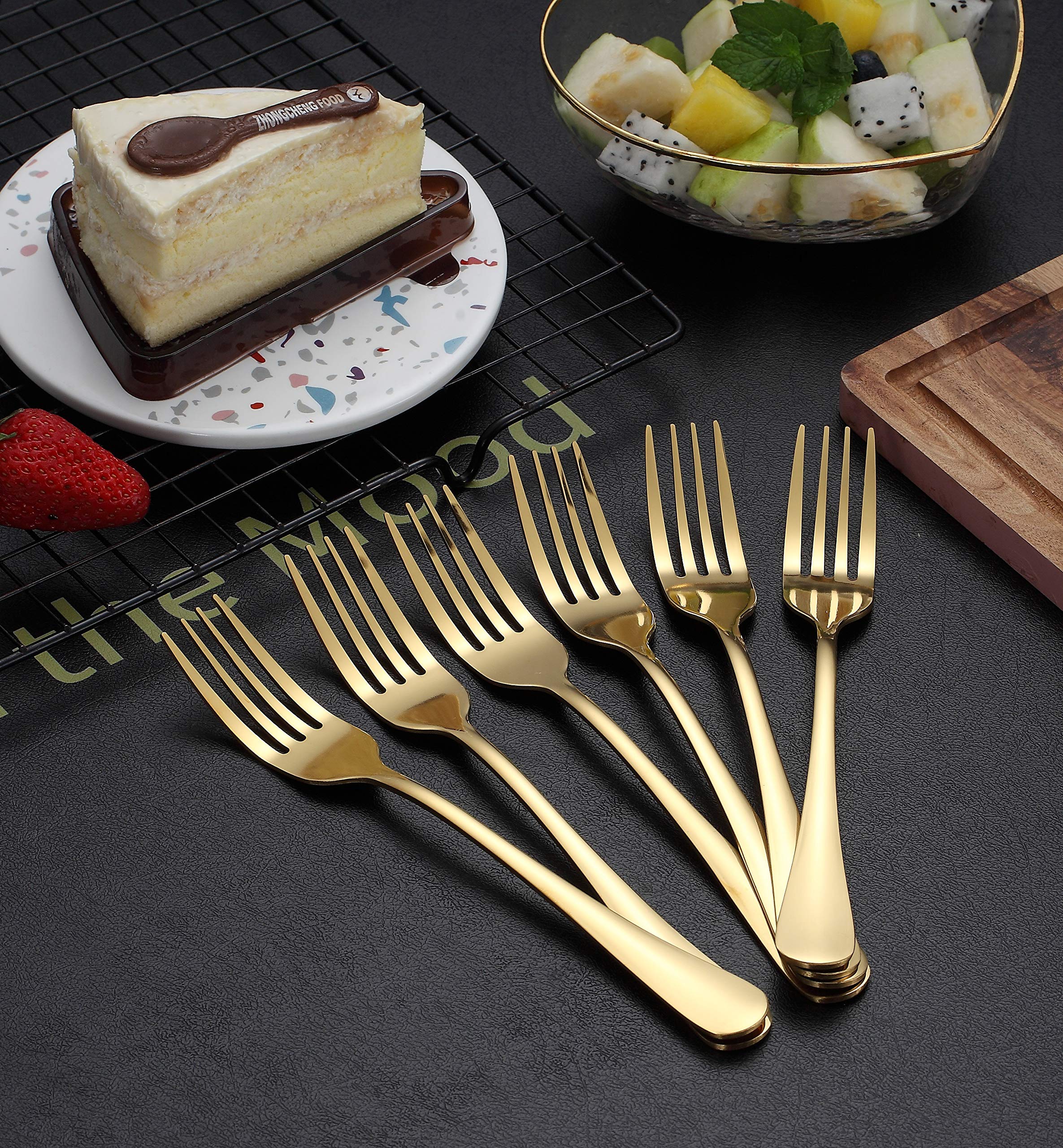 Snapklik.com : Gold Dinner Fork 6 Pieces, Stainless Steel 8.17 Inch ...