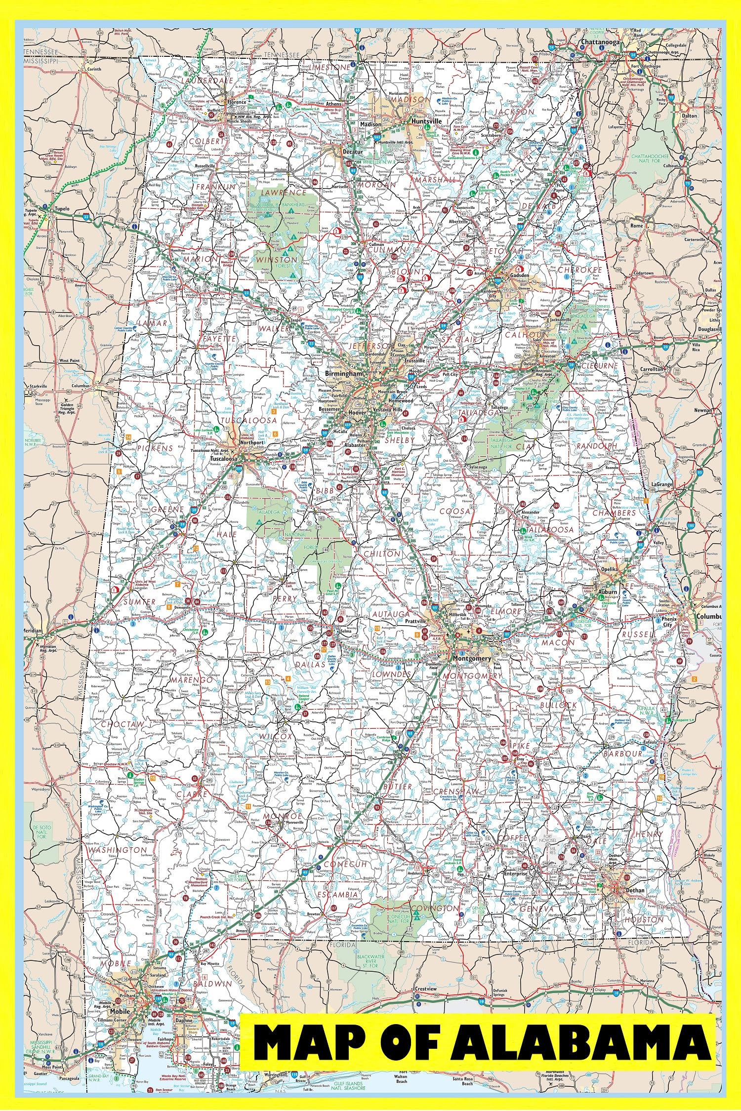 Mapa De Alabama Con Todas Las Ciudades Mapa Físico De Alabama Muy