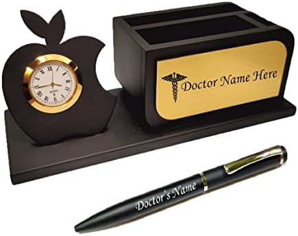 SHIVOM CRAFTS Black Wooden Desk Organizer with Clock, Wooden Pen Stand ...