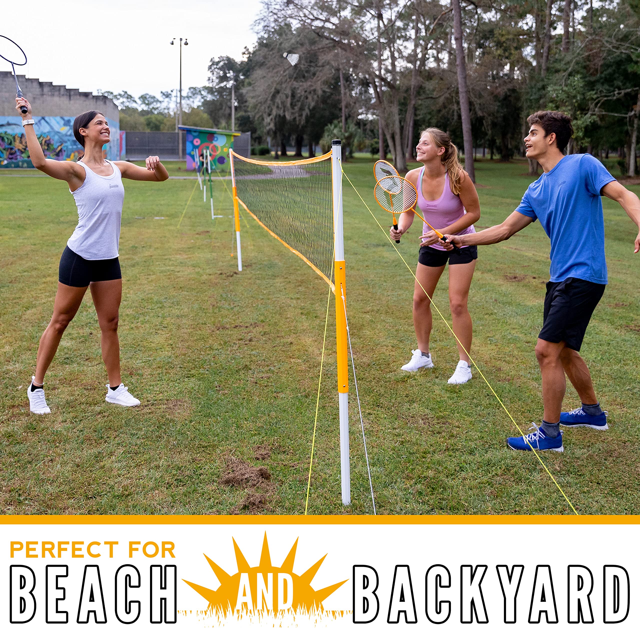 Franklin Sports Badminton Net + Rackets Set - Portable Backyard ...