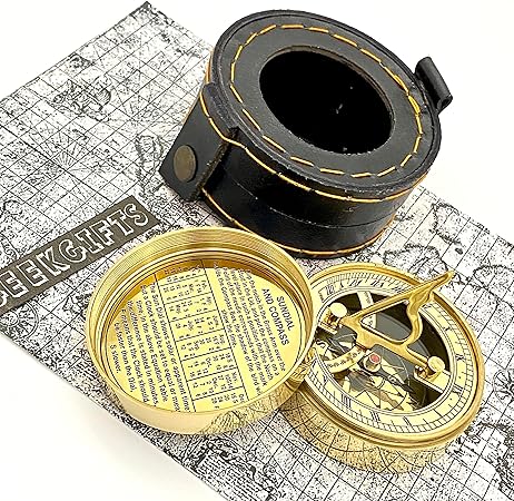 Amazon.com: Pocket Sundial - Brass Pocket Sundial Compass with Leather ...