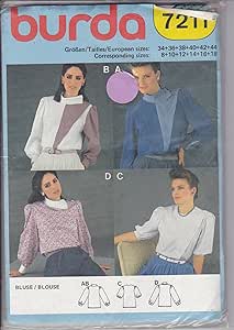 Amazon.com: Burda 7211 Sewing Pattern Misses Blouse Size 34-44 : Arts ...