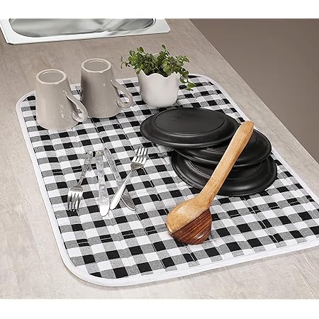 Amazon.com: White and Black Buffalo Plaid Dish Drying Mat 18x24 for ...