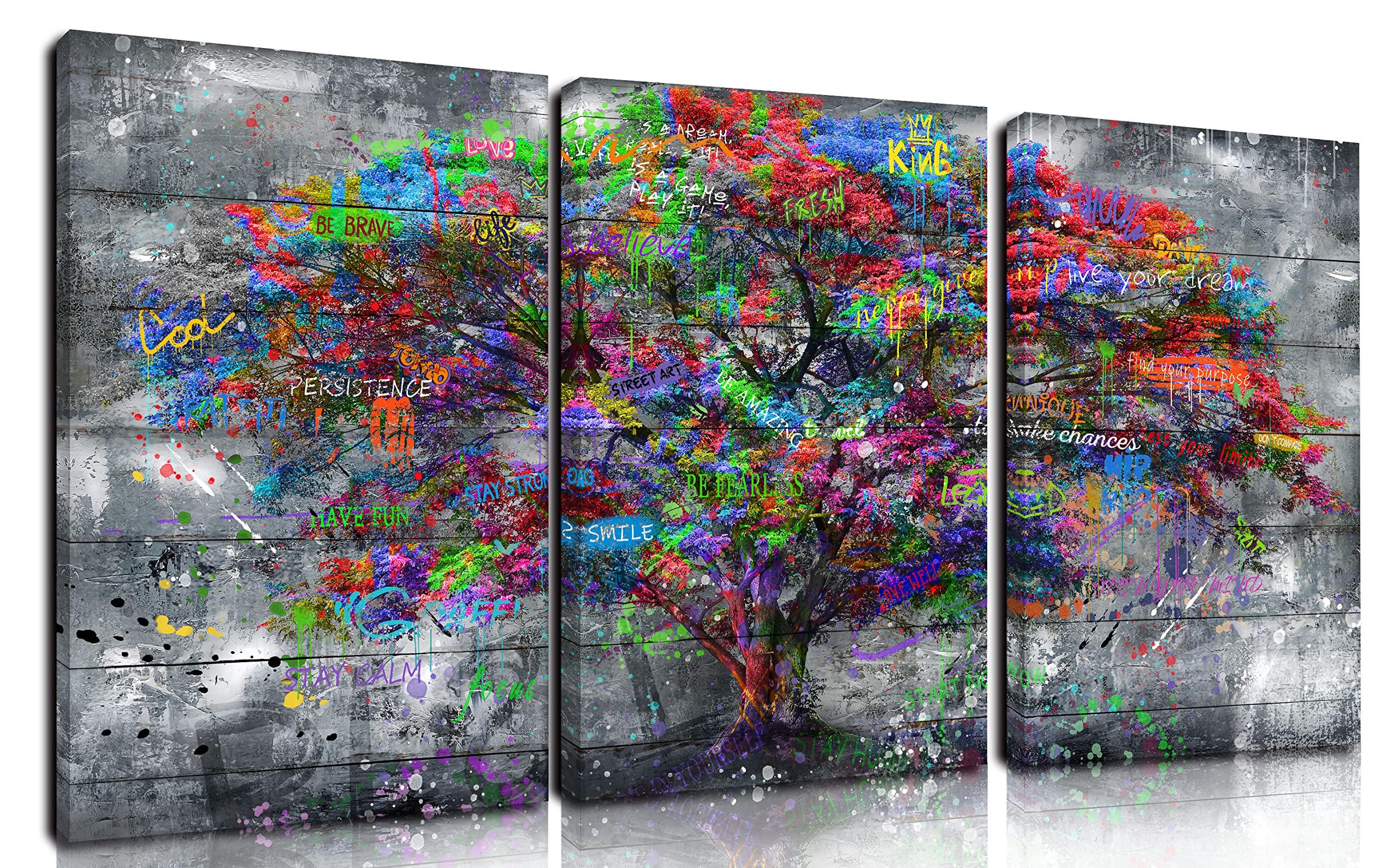 SIXTTART Tree Of Life Wall-Art - Graffiti Canvas Wall Decor - 3 Piece ...