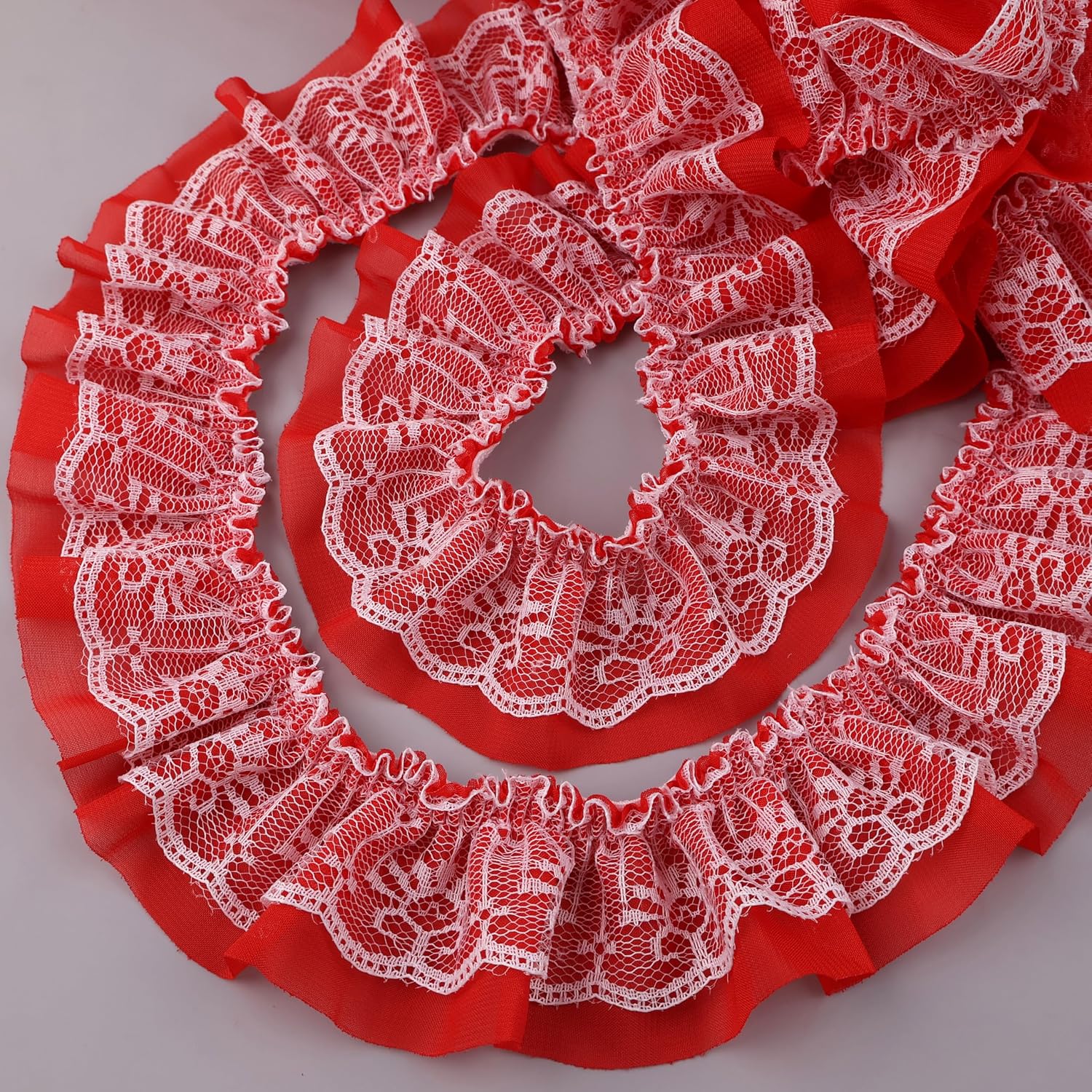 Amazon.com: GXTIZAS Red Lace Ruffle Ribbon Double-Layer Pleated Chiffon ...