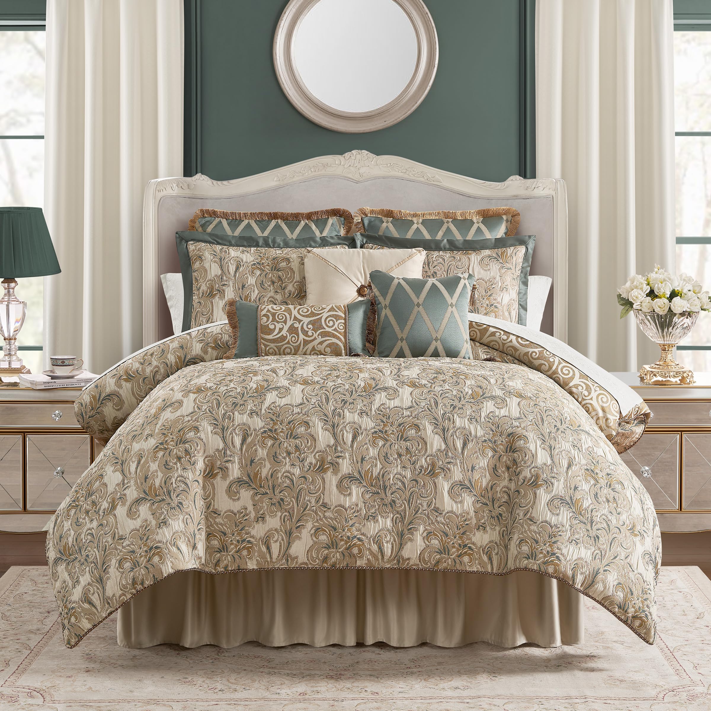 Amazon.com: Waterford Emmitt Teal King 6 Piece Comforter Set : Home ...