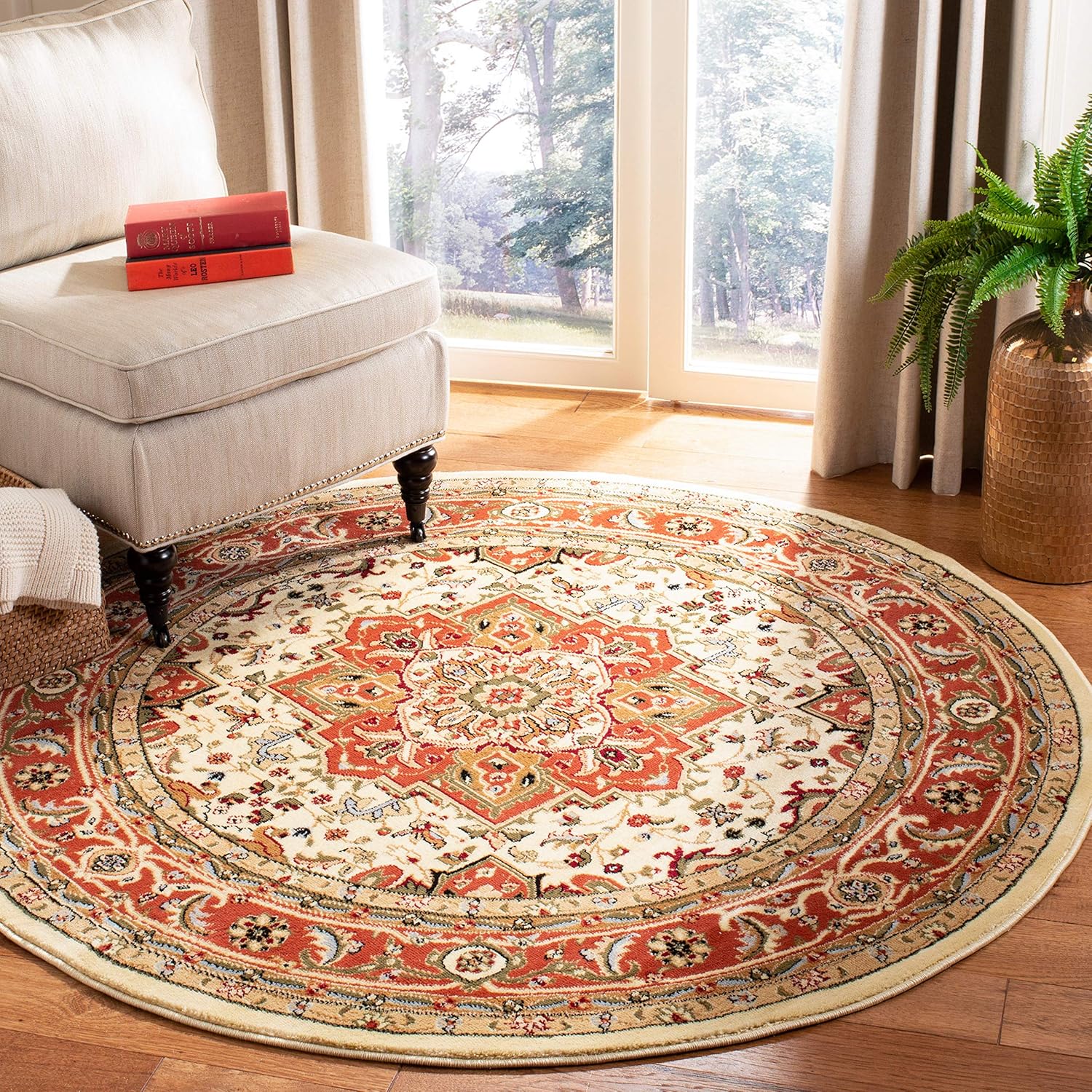 Amazon.com: SAFAVIEH Lyndhurst Collection 8' Round Ivory / Rust LNH330R ...