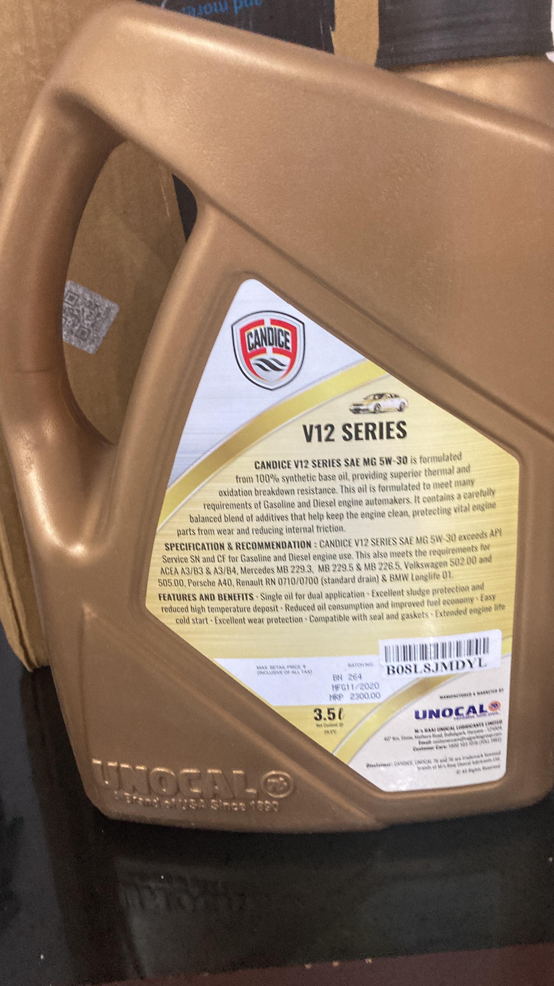 CANDICE V12 Series 5W30 API SN/CF Fully Synthetic Engine Oil for Cars ...