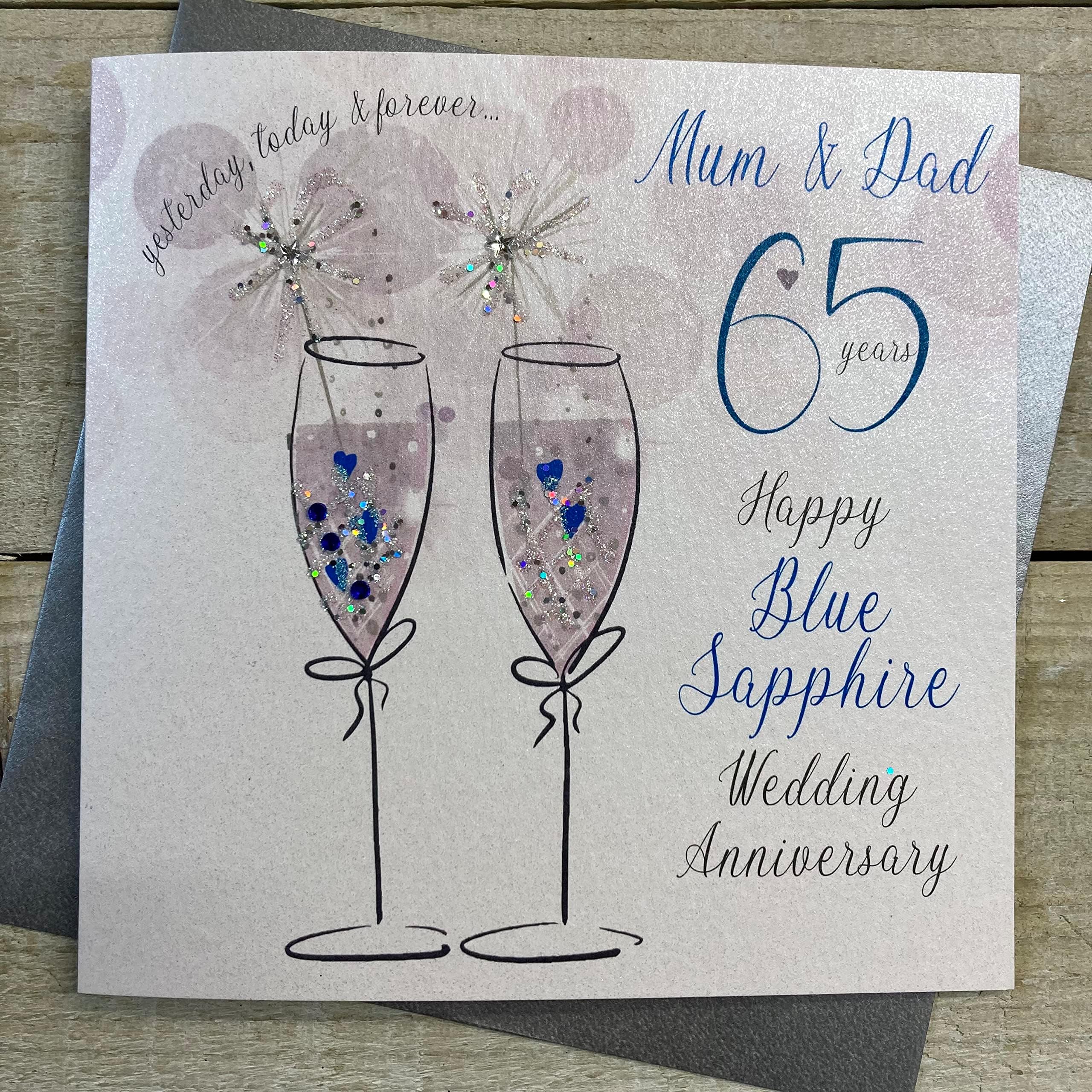 White Cotton Cards MUM & DAD 65TH BLUE SAPPHIRE ANNIVERSARY CARD, HAND ...