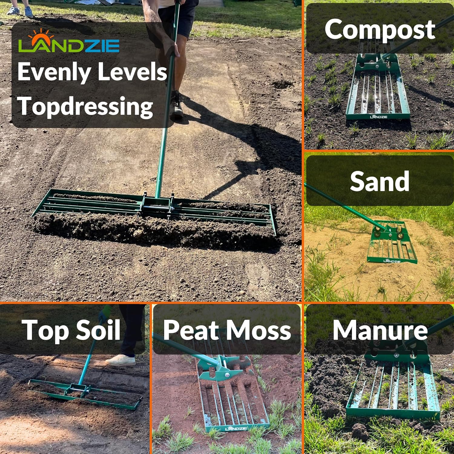 Landzie Lawn Leveling Rake - 36 Inch Wide 72 Inch Handle Powder Coated ...