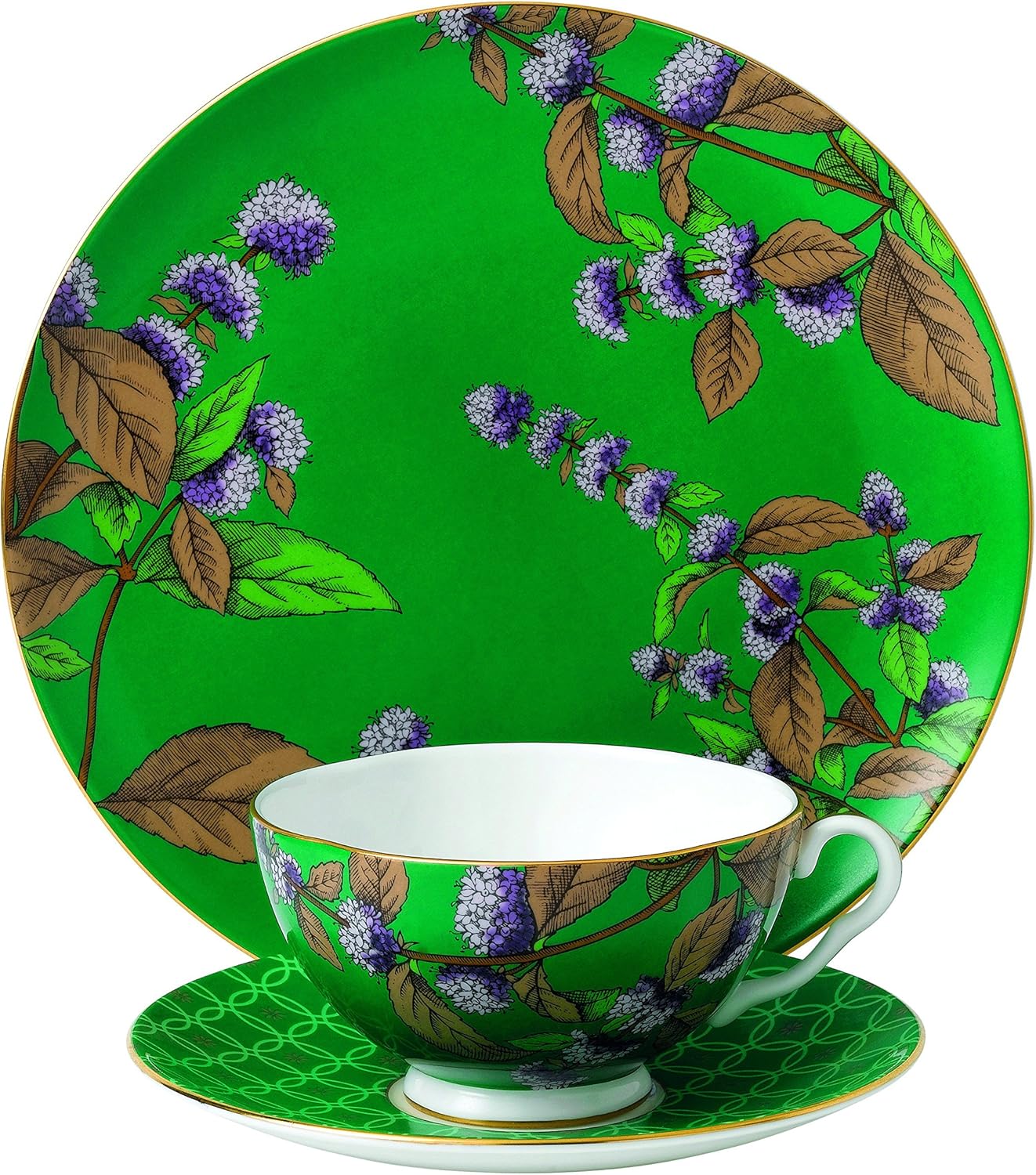 Amazon.com | Wedgwood 3 Piece Tea Garden "Green Tea and Mint" Tea Plate ...