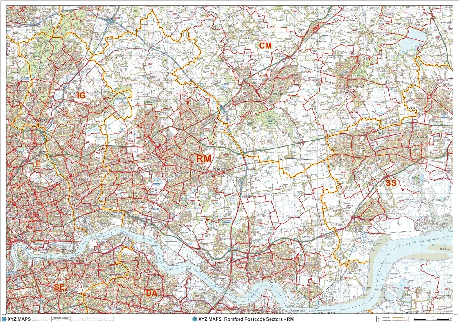 Amazon.com : Romford - RM - Postcode Wall Map - 47" x 33.25" Laminated ...