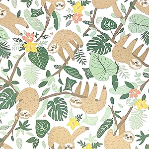 Sleeping Sloths Rain Forest Gift Wrapping Paper Flat Sheet - 24" x 6 ...