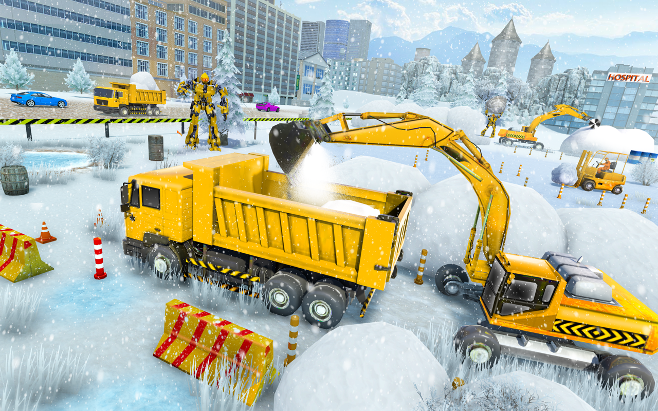 Snow Excavator Crane Simulator City Construction Bulldozer Plow Games ...