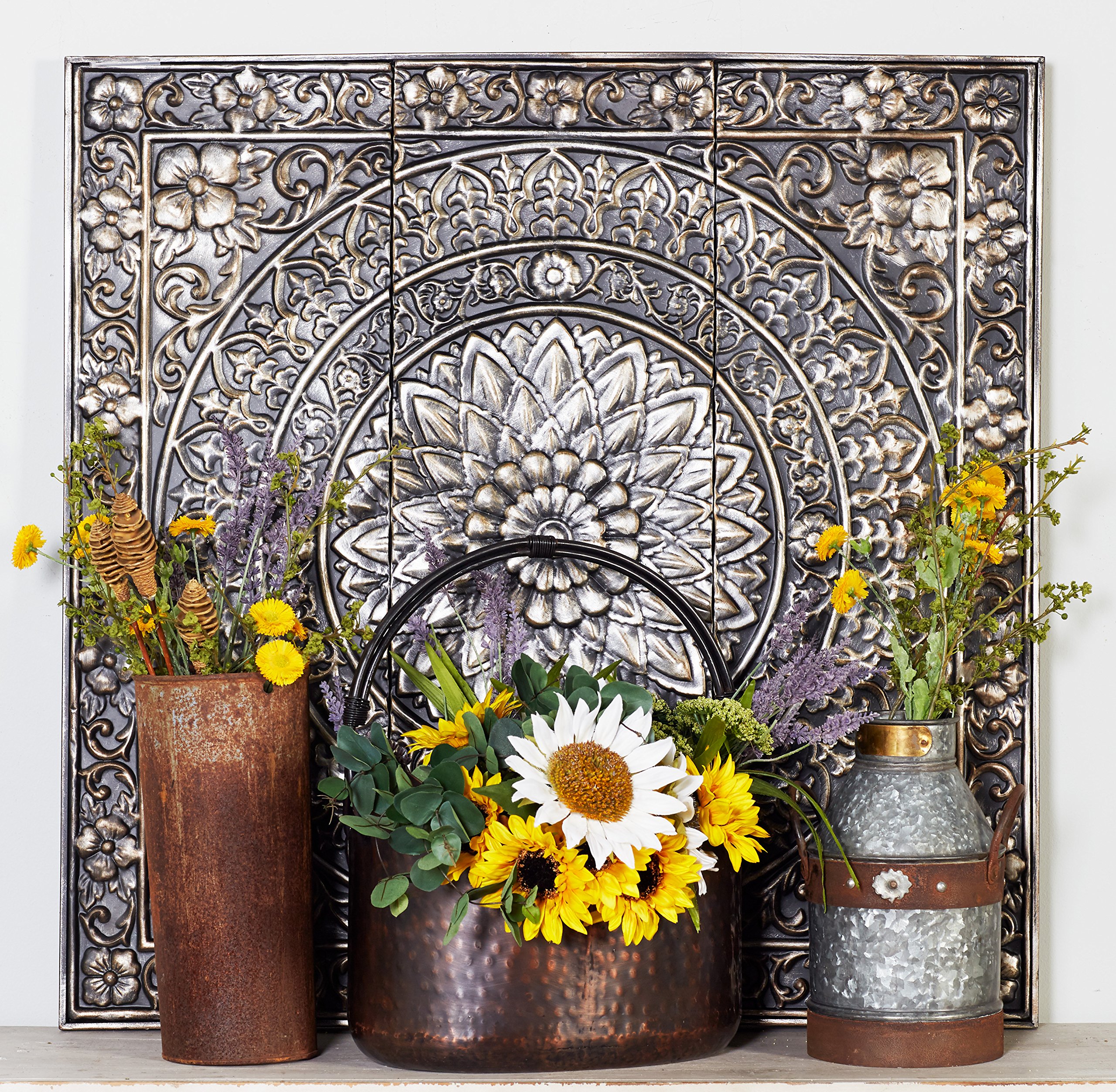 Deco 79 Rustic Metal Flowers Wall Decor, 36"H x 36"W, Silver