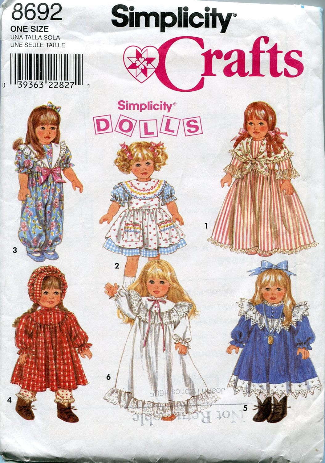 OOP Simplicity Sewing Pattern 8692. Wardrobe/clothes for 18" Dolls ...