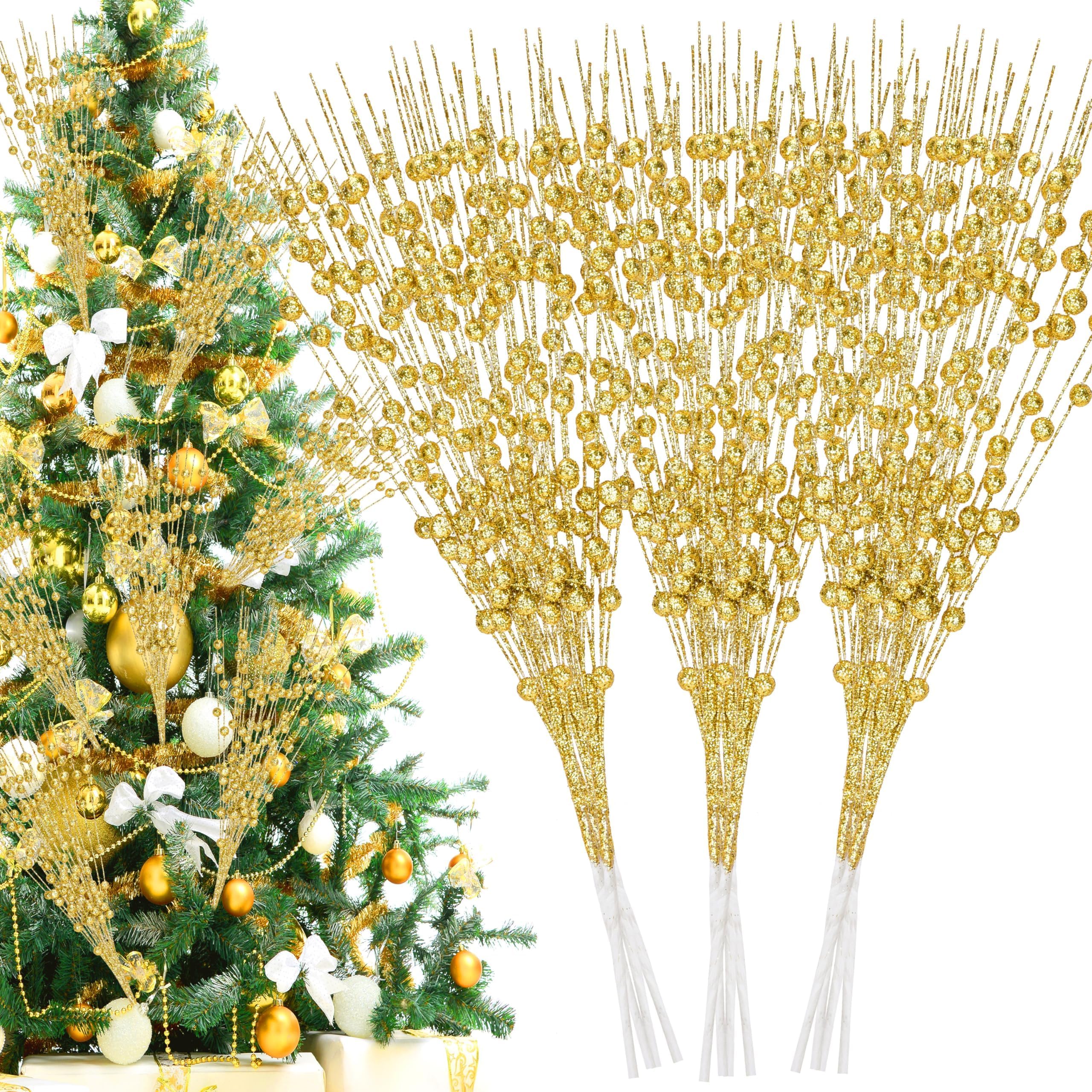 Amazon.com: Palonu 16 Pcs Gold Artificial Glitter Berry Stems 17 Inch ...