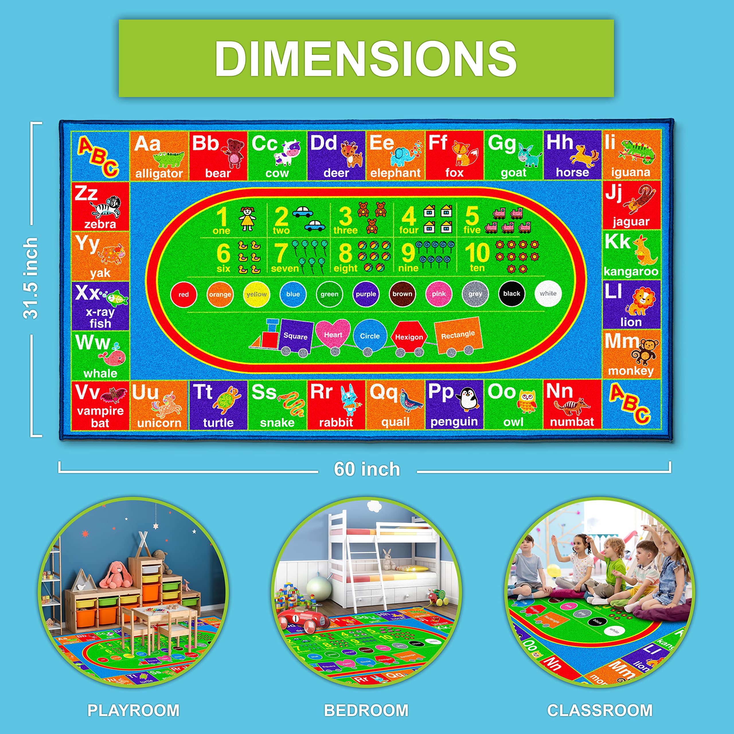 Snapklik.com : Kids Educational Rug - ABC Alphabet, Numbers, Shapes ...