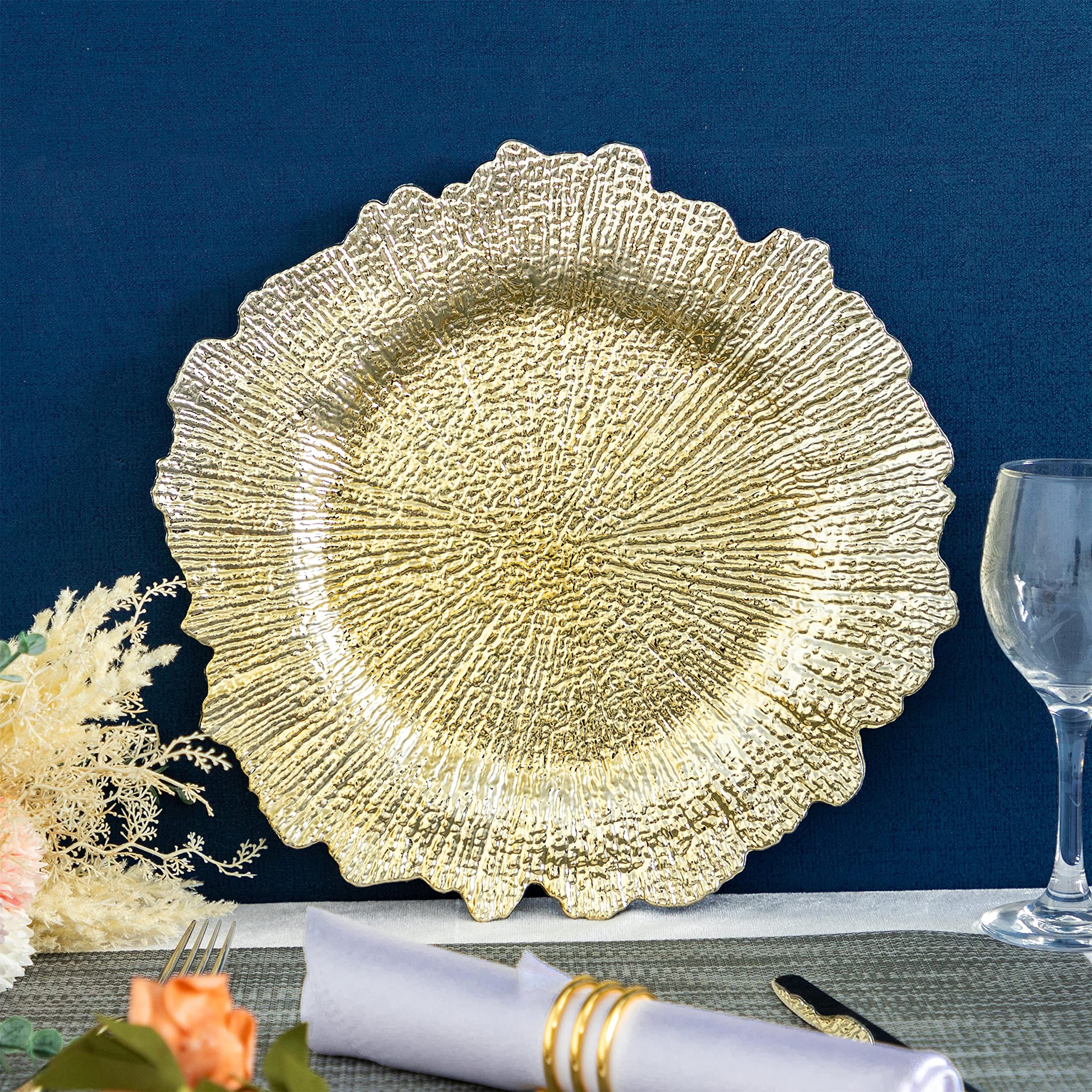 JRHCGH 13’ Gold Plastic Chargers Plates For Dinner,Reef Charger&Service ...