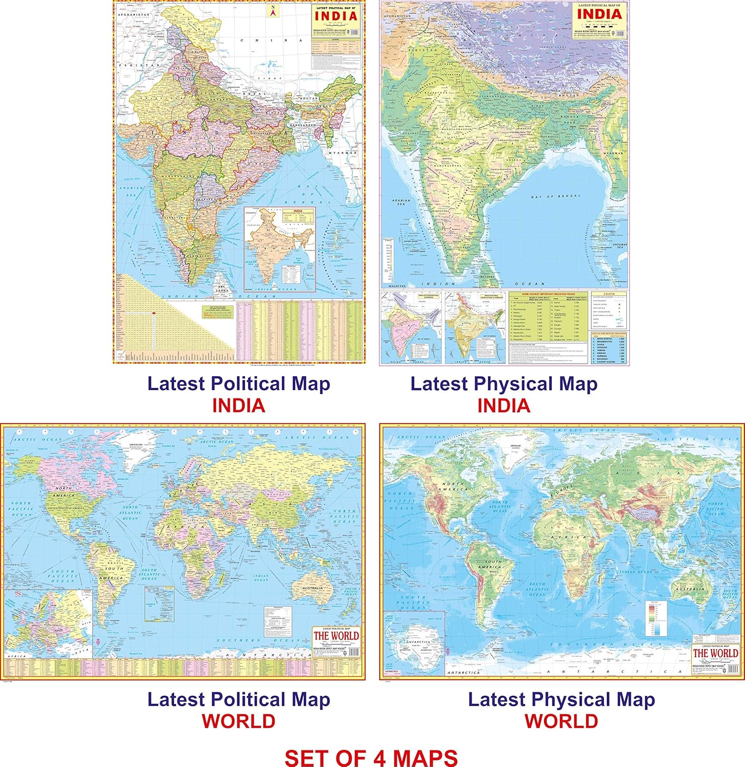 Buy Laminated India and World Political map and Physical Map ENGLISH ...