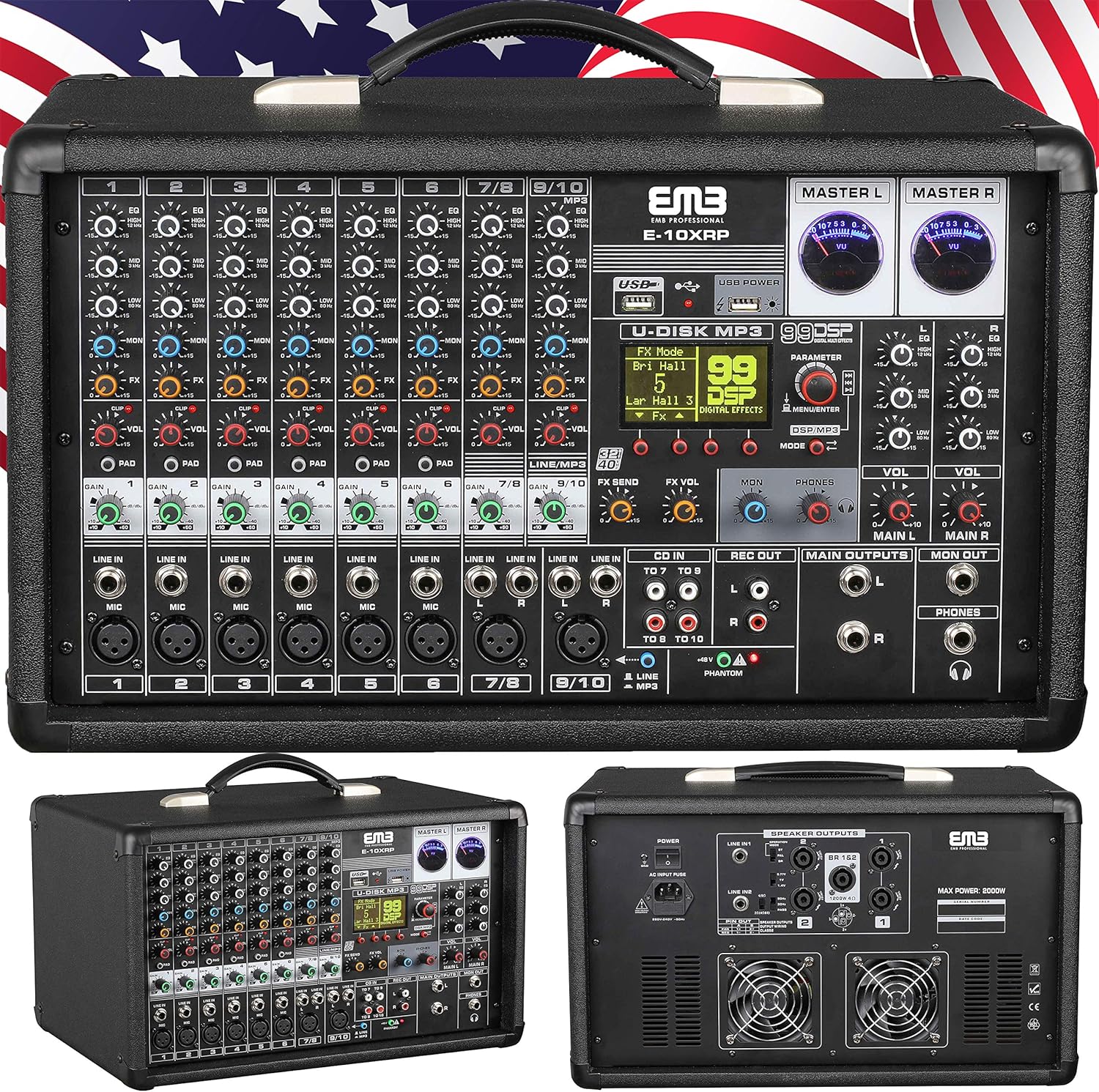 Amazon.com: EMB PX2 1000W 10 Channel Power Mixer Console w/DSP Effects ...